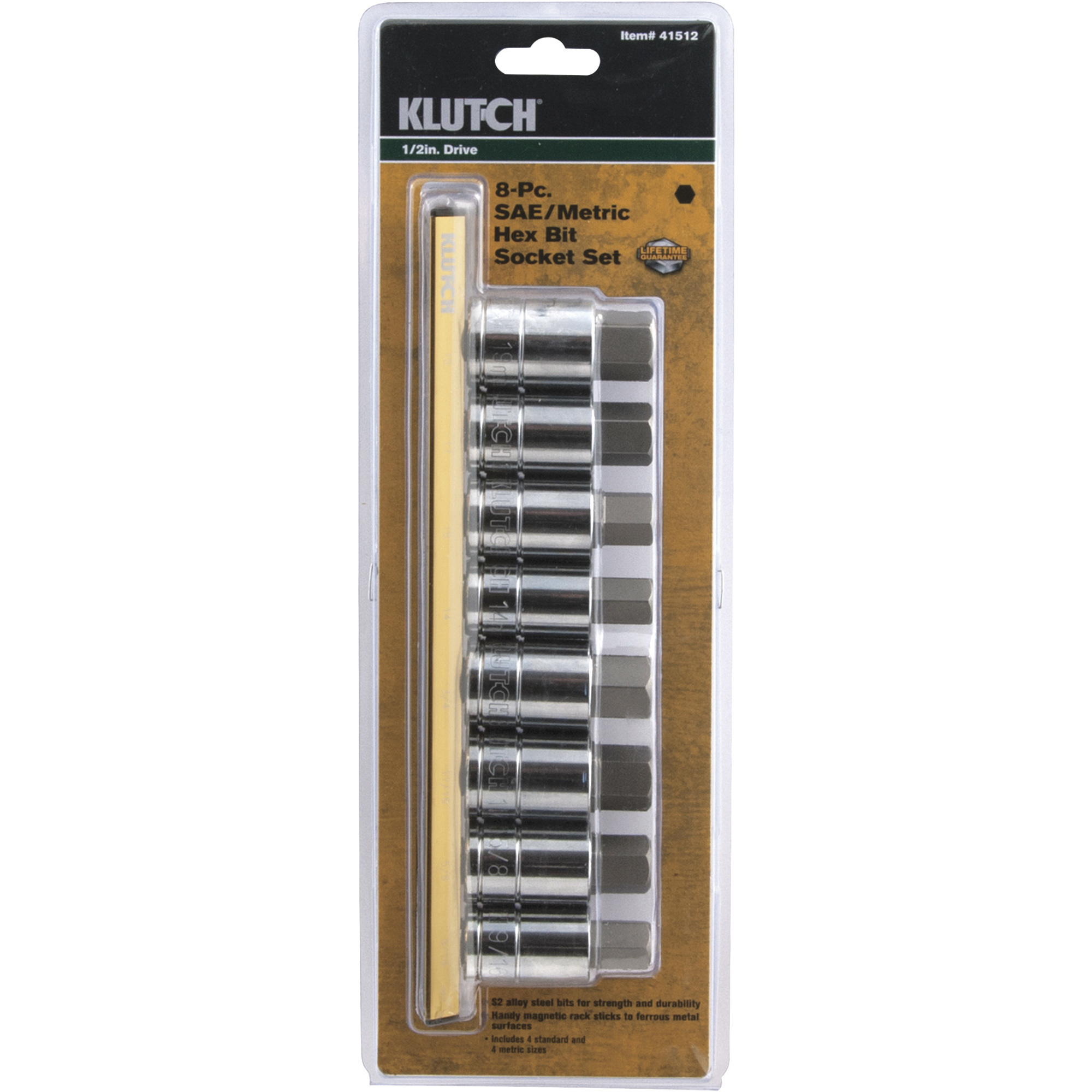 Klutch Hex Bit Socket Set, 8-Pc., 1/2in. Drive, SAE/Metric | Northern Tool