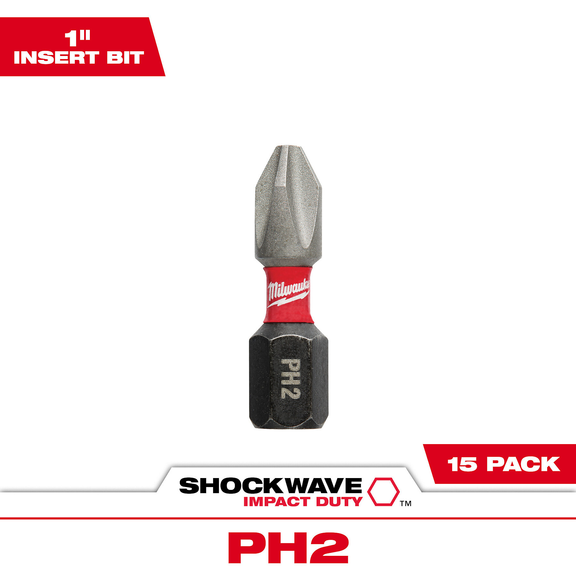 Milwaukee Shockwave Impact Duty #2 x 1in. Phillips Insert Bits, 15-Pack ...