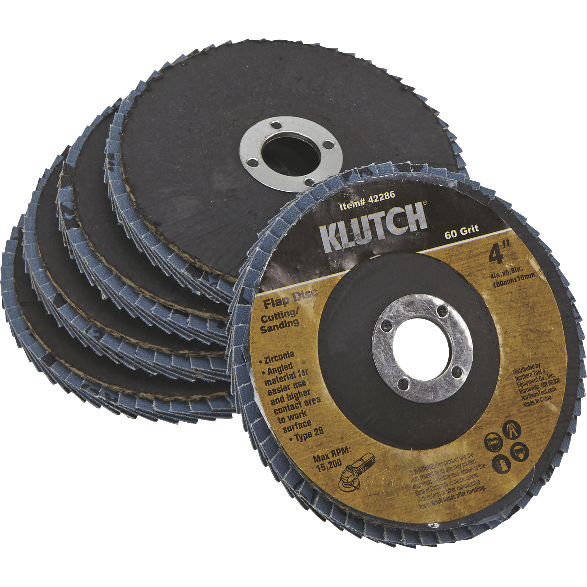Klutch 4in. Flap Discs — 5-Pk., Type 29, 60 Grit | Northern Tool