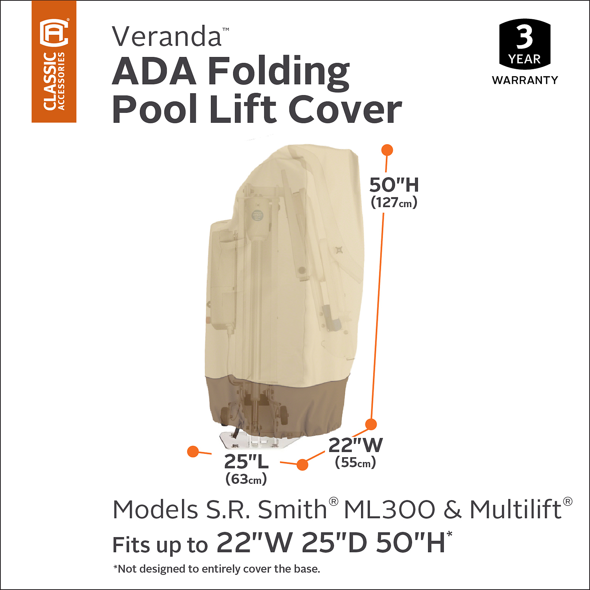 Classic Accessories Veranda ADA Folding Pool Lift Cover, Tan, Polyester ...