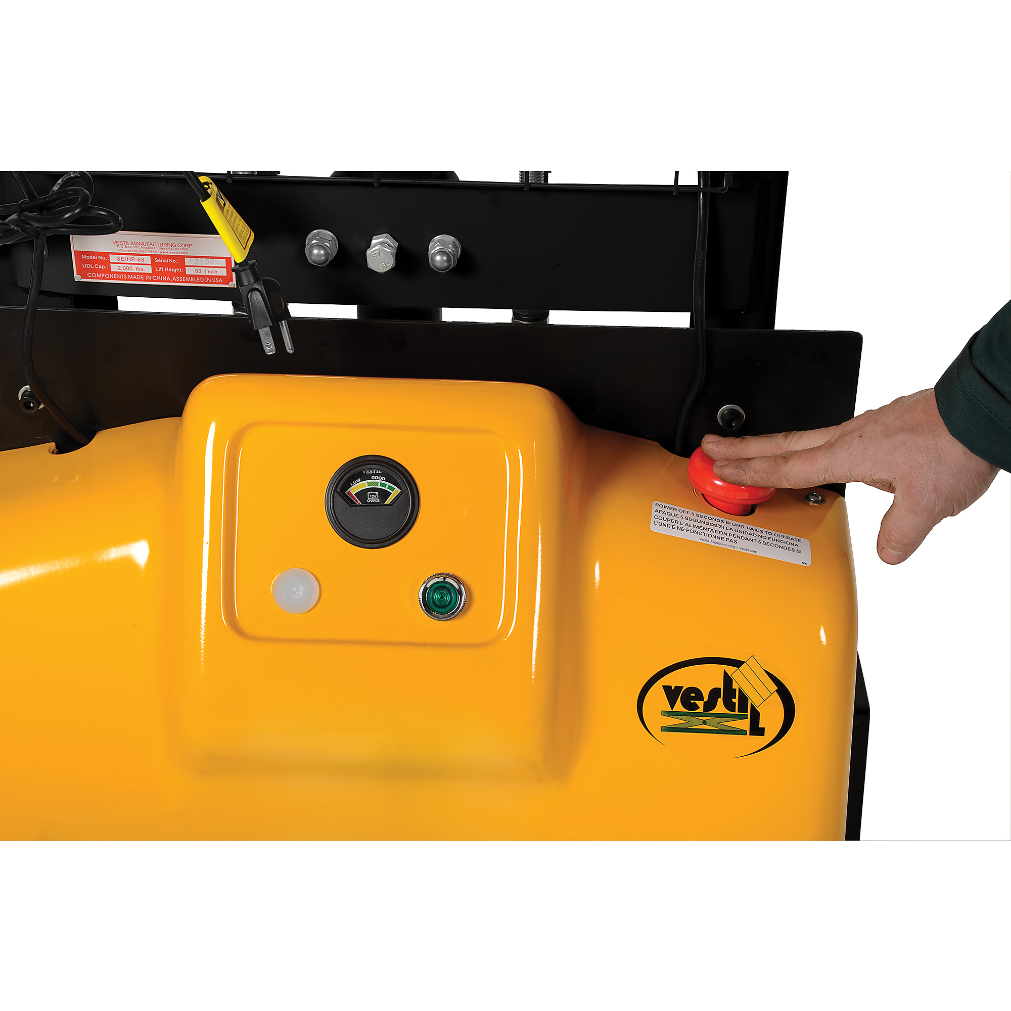 Vestil, Hand Pump/DC Pallet Stacker Forklift, Capacity 2000 lb, Raised ...