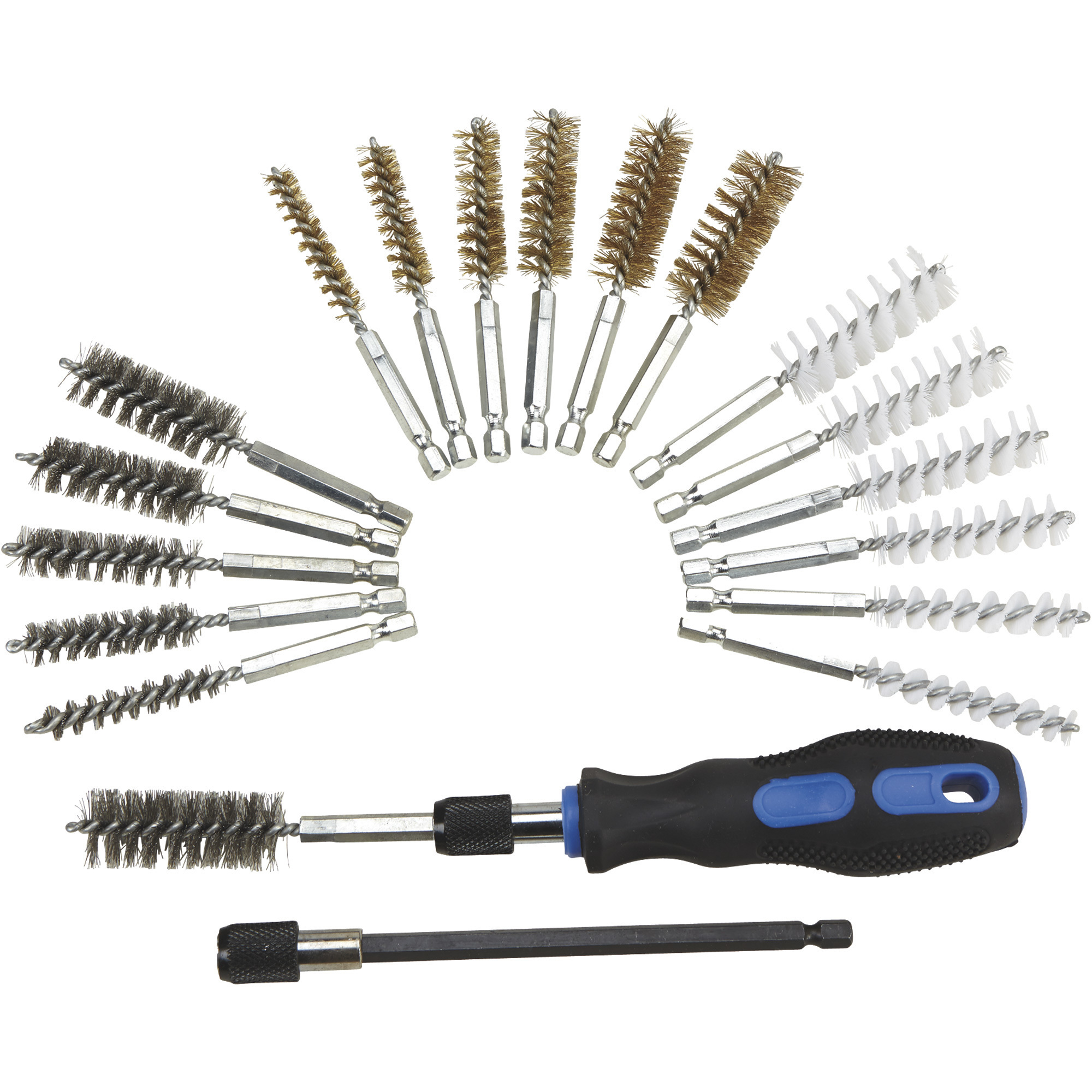 Klutch Bore Brush Set, 20-Pc., 1/4in.–1in. Dia., 6in. Extension, Nylon ...
