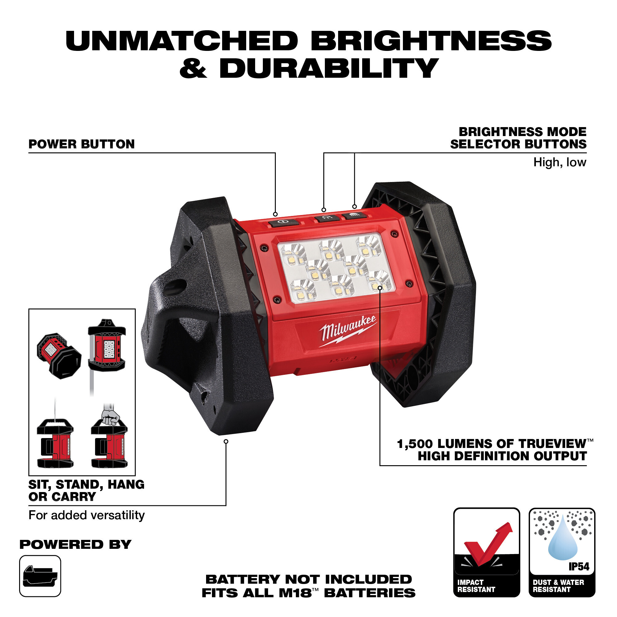 Milwaukee M18 LED Flood Light — 18 Volts, 1100 Lumens, Model# 2361-20 ...