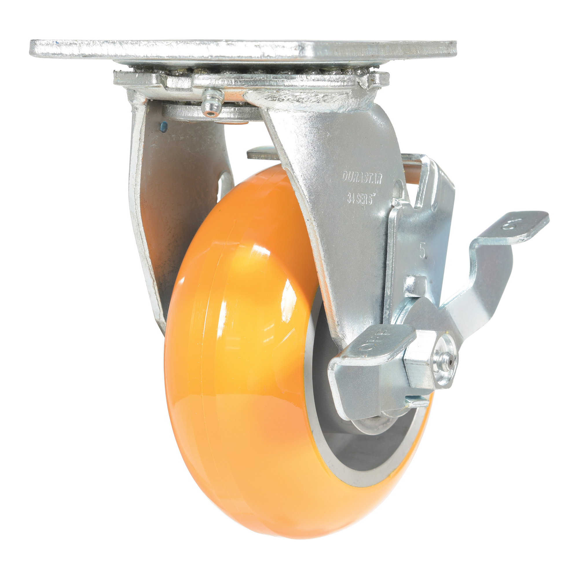 Vestil Polyurethane Swivel Caster with Brake - 5in. x 2in., Aluminum ...
