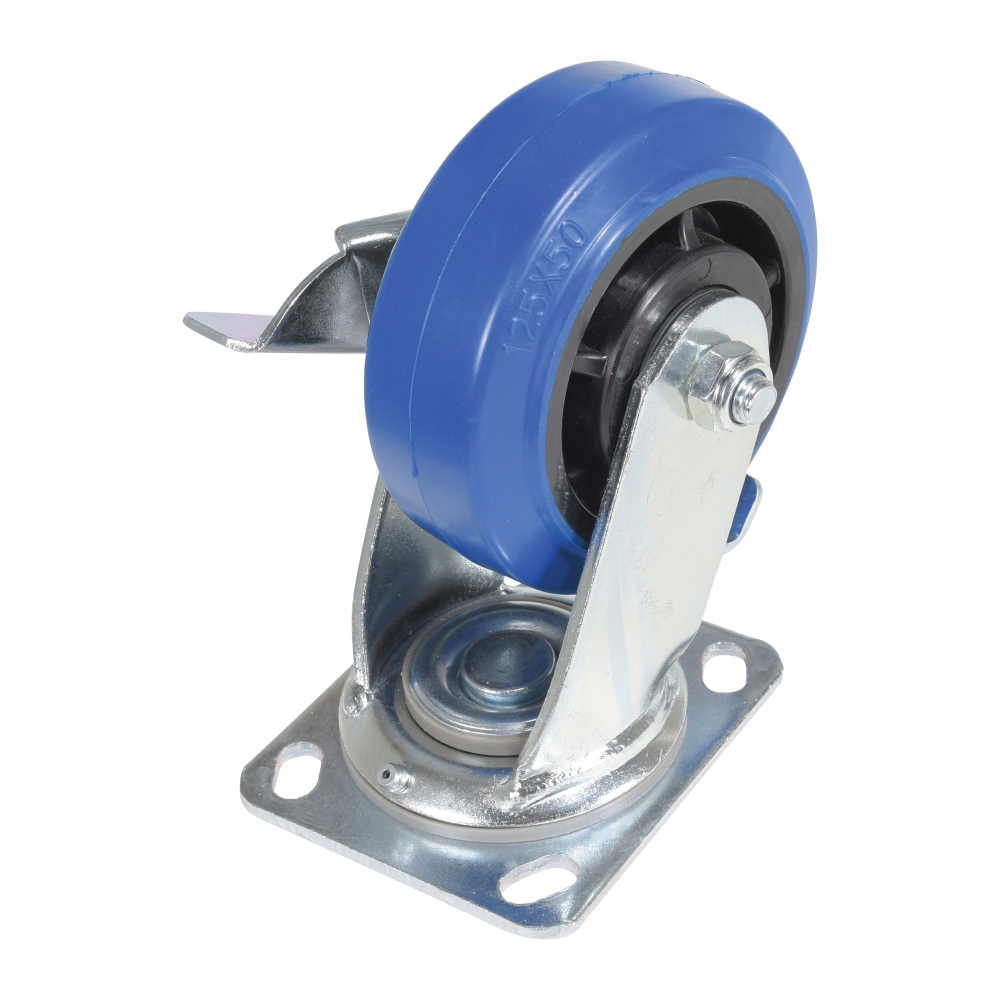 Vestil, 5x2 elastic rubber swivel caster with brake, Wheel Diameter 5 ...