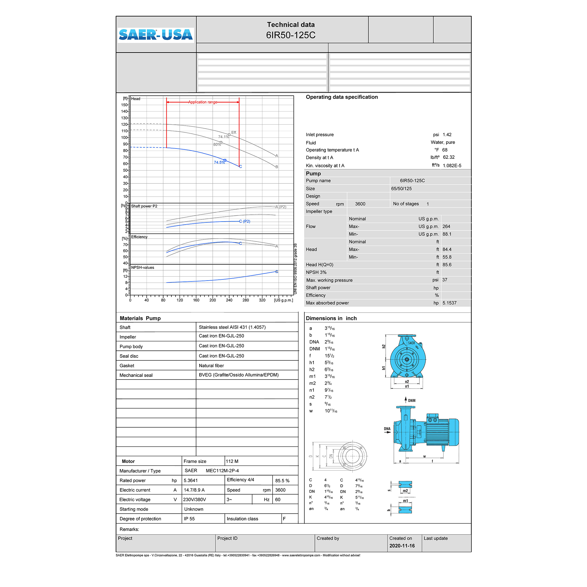 Saer-USA, MONO BLOCK END-SUCTION CENTRIFUGAL ELECTRICPUMPS, Max. Flow ...