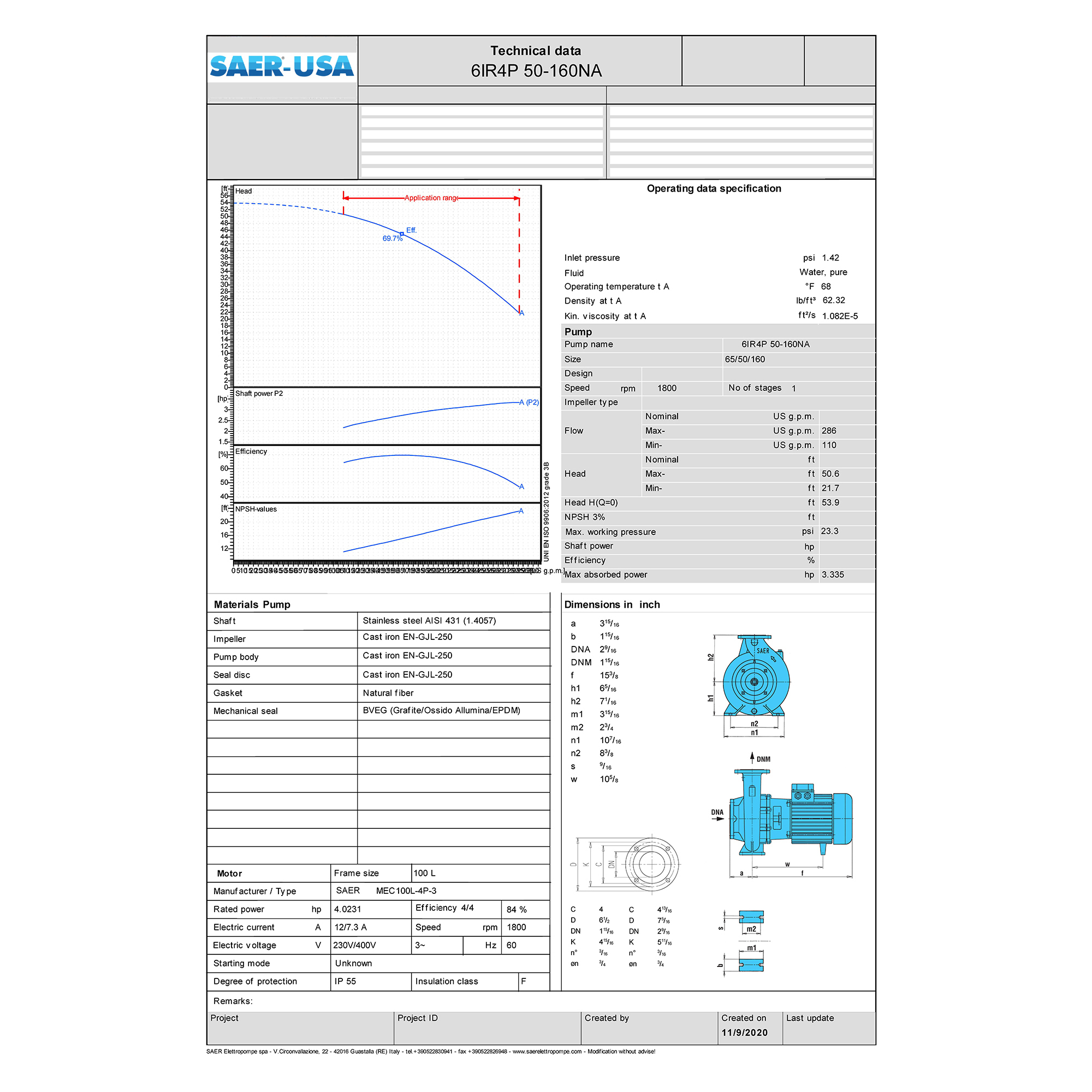 Saer-USA, MONO BLOCK END-SUCTION CENTRIFUGAL ELECTRICPUMPS, Max. Flow ...