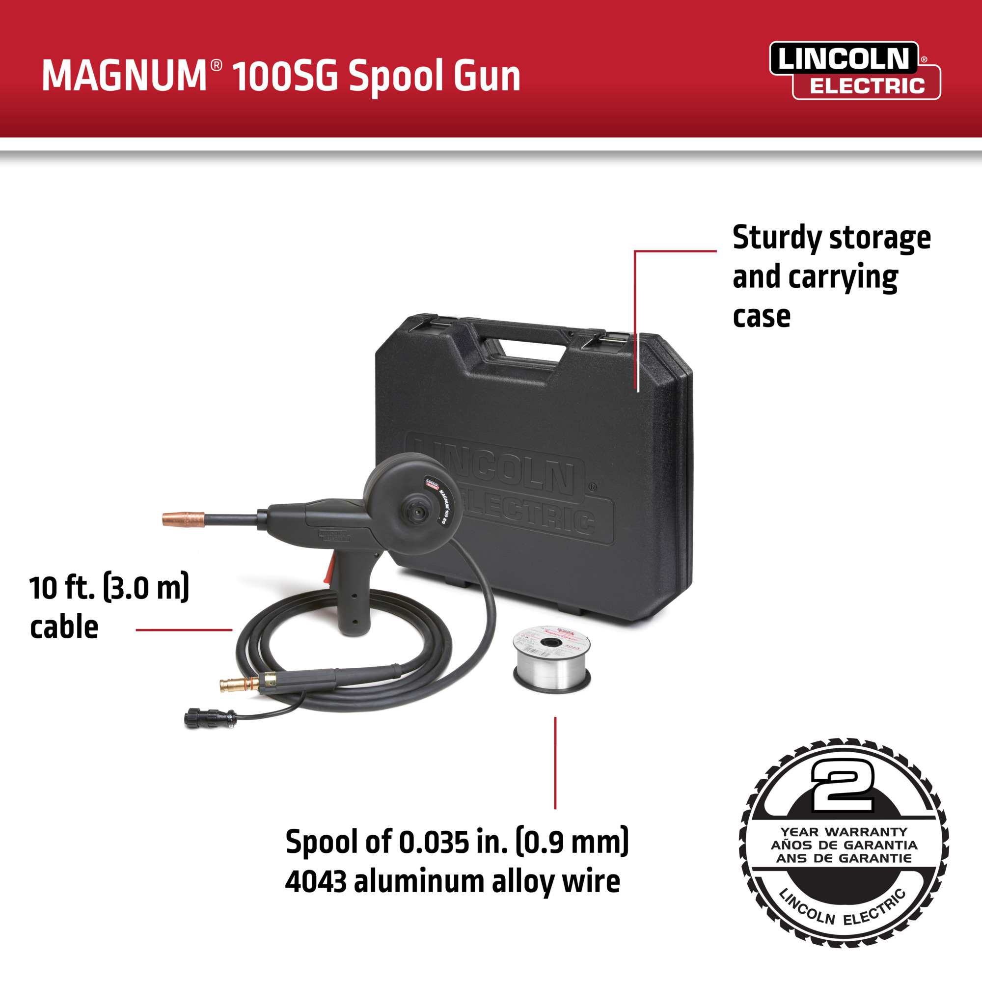Lincoln Electric Magnum 100SG Spool Gun Kit, Fits Easy MIG Welders ...