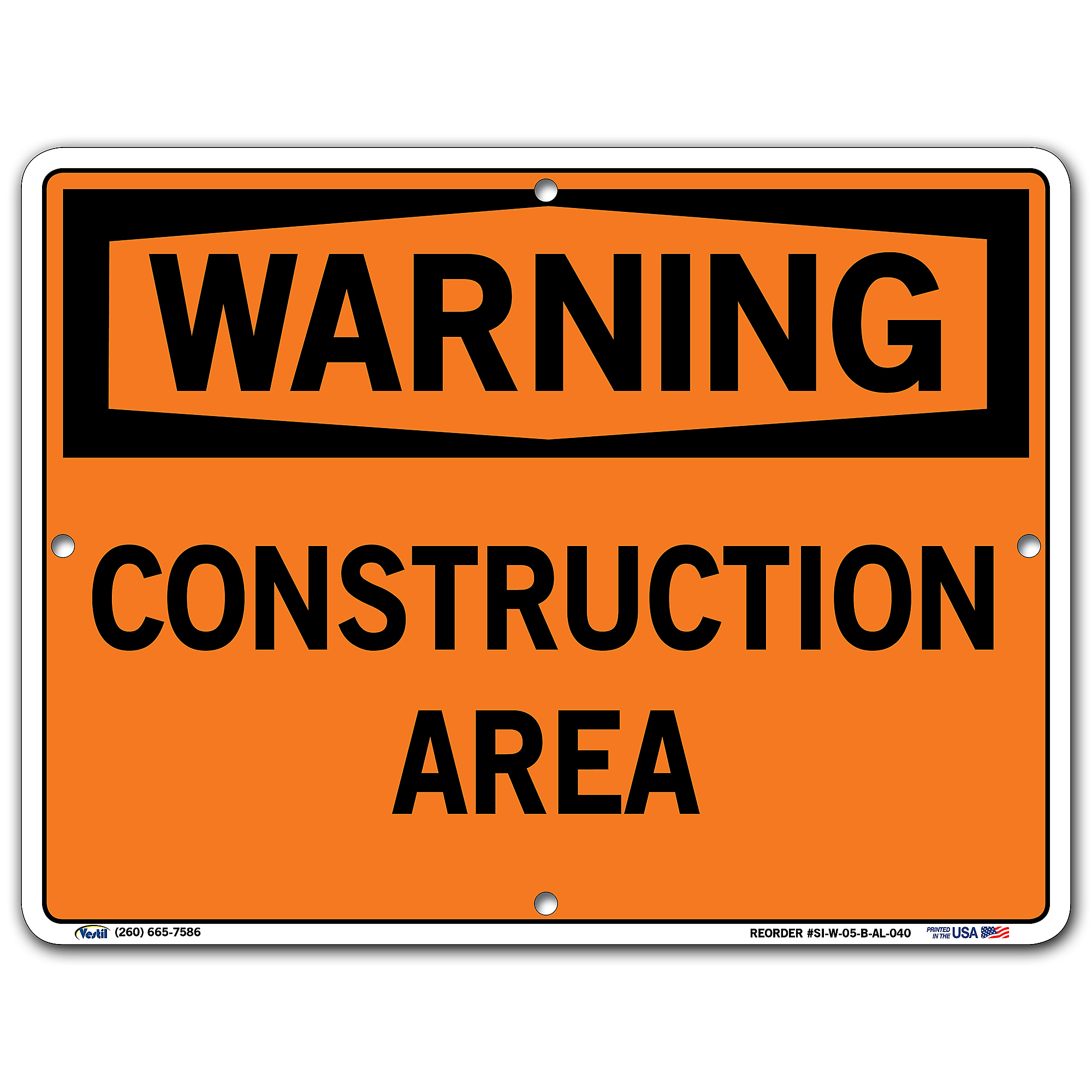 Vestil, Warning Sign, Sign Message CONSTRUCTION AREA, Height 12.5 in ...