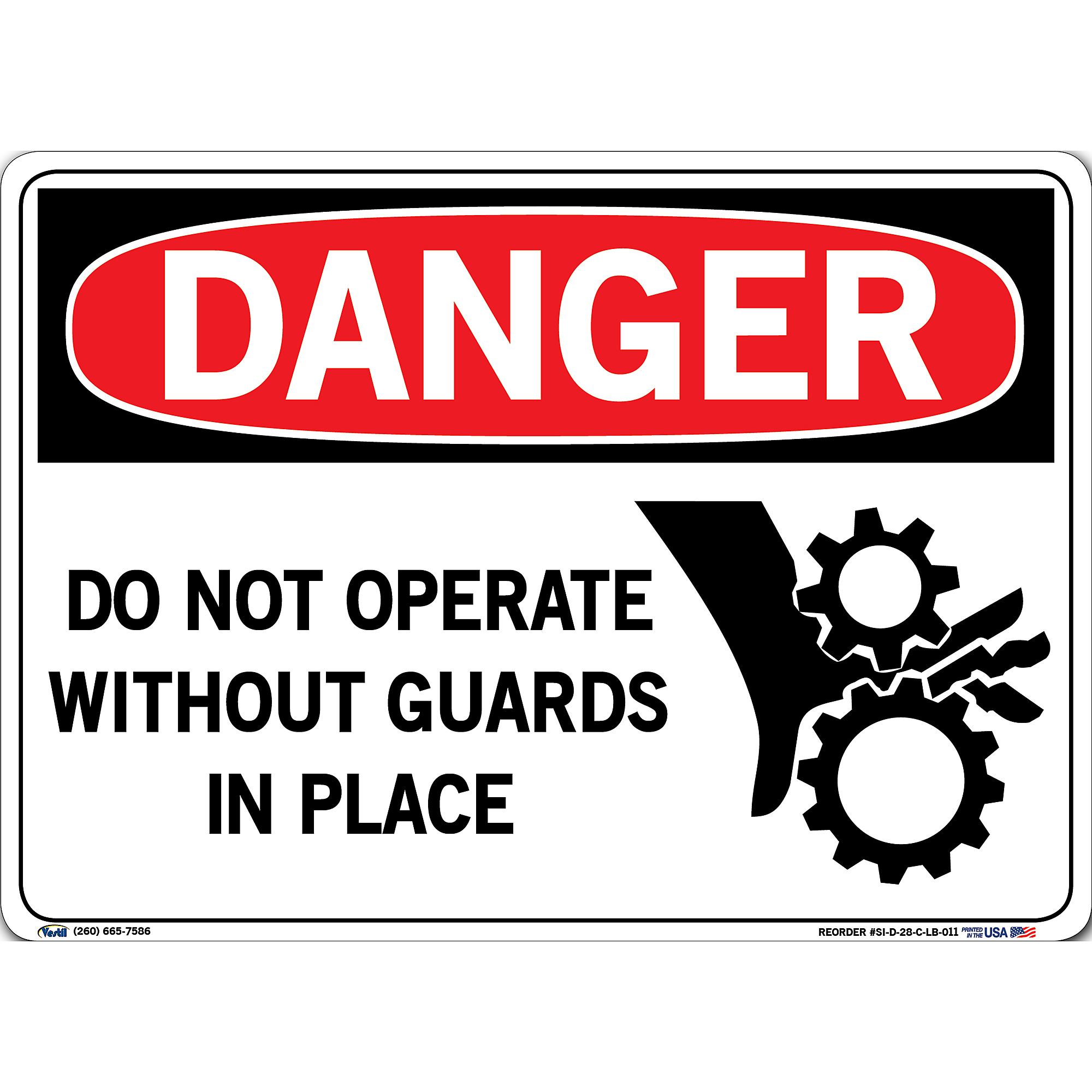 Vestil, Danger Sign Decal, Sign Message DO NOT OPERATE WITHOUT GUARDS ...