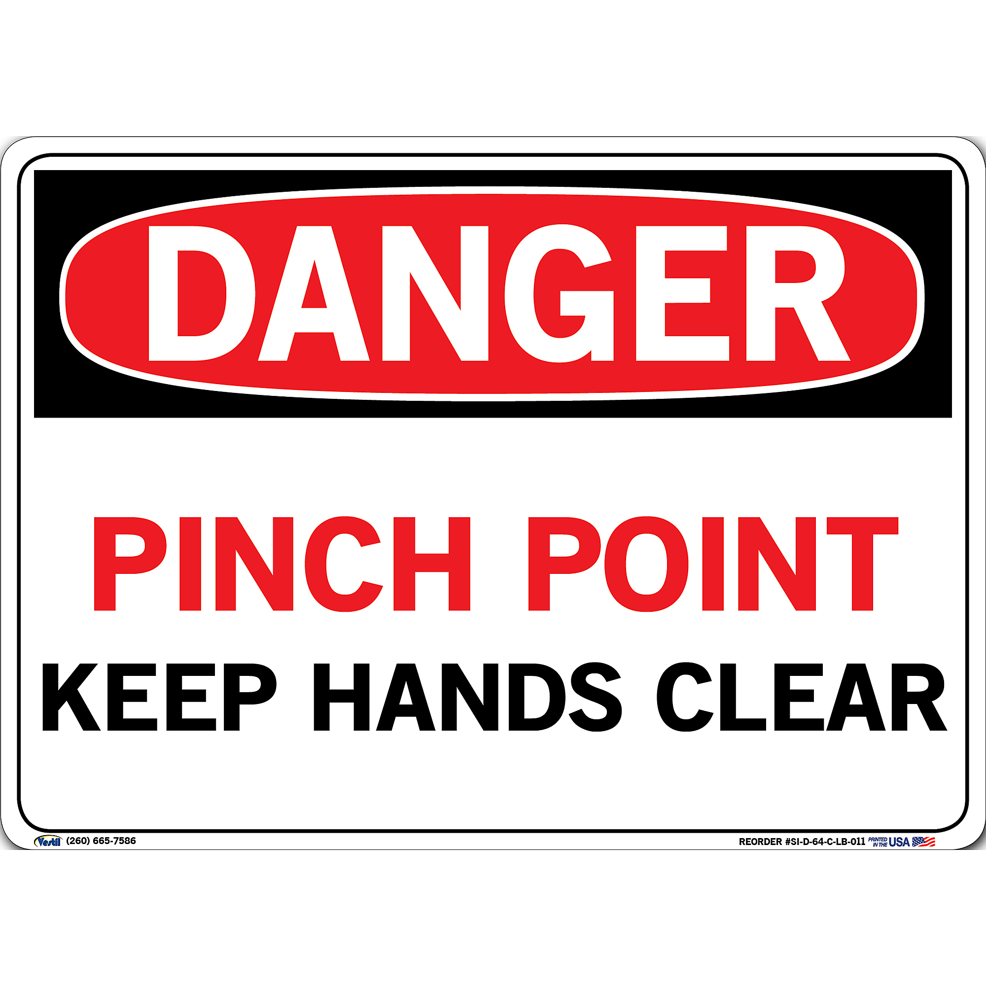 Vestil, Danger Sign Decal, Sign Message PINCH POINT KEEP HANDS CLEAR ...