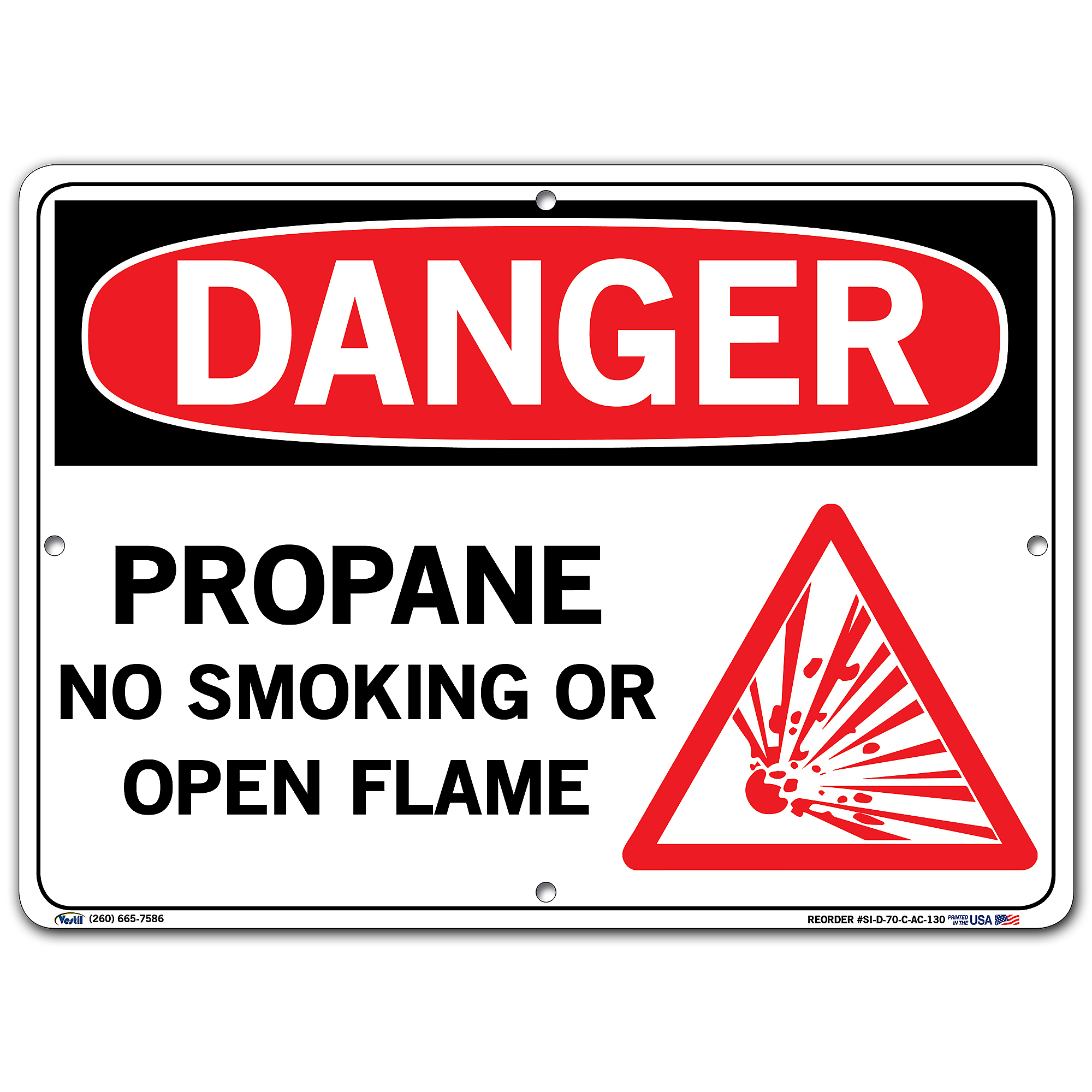 Vestil, Danger Sign, Sign Message PROPANE NO SMOKING OR OPEN FLAME ...