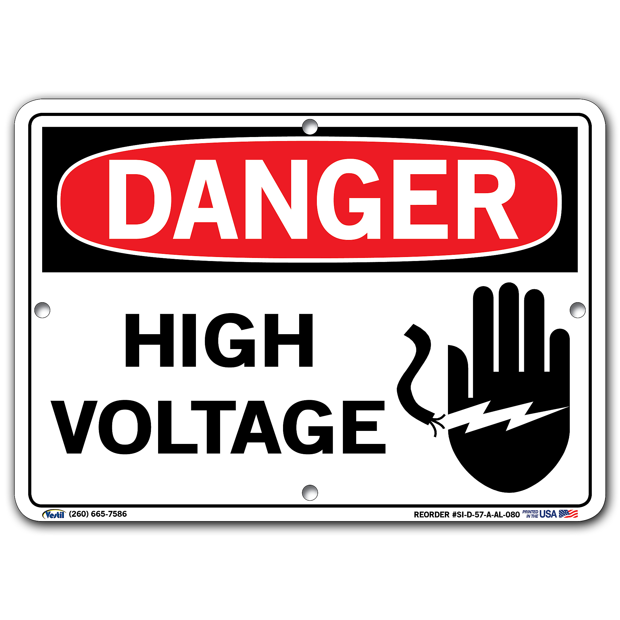 Vestil, Danger Sign, Sign Message HIGH VOLTAGE, Height 7.5 in, Width 10.5 in, Model# SI-D-57-A ...