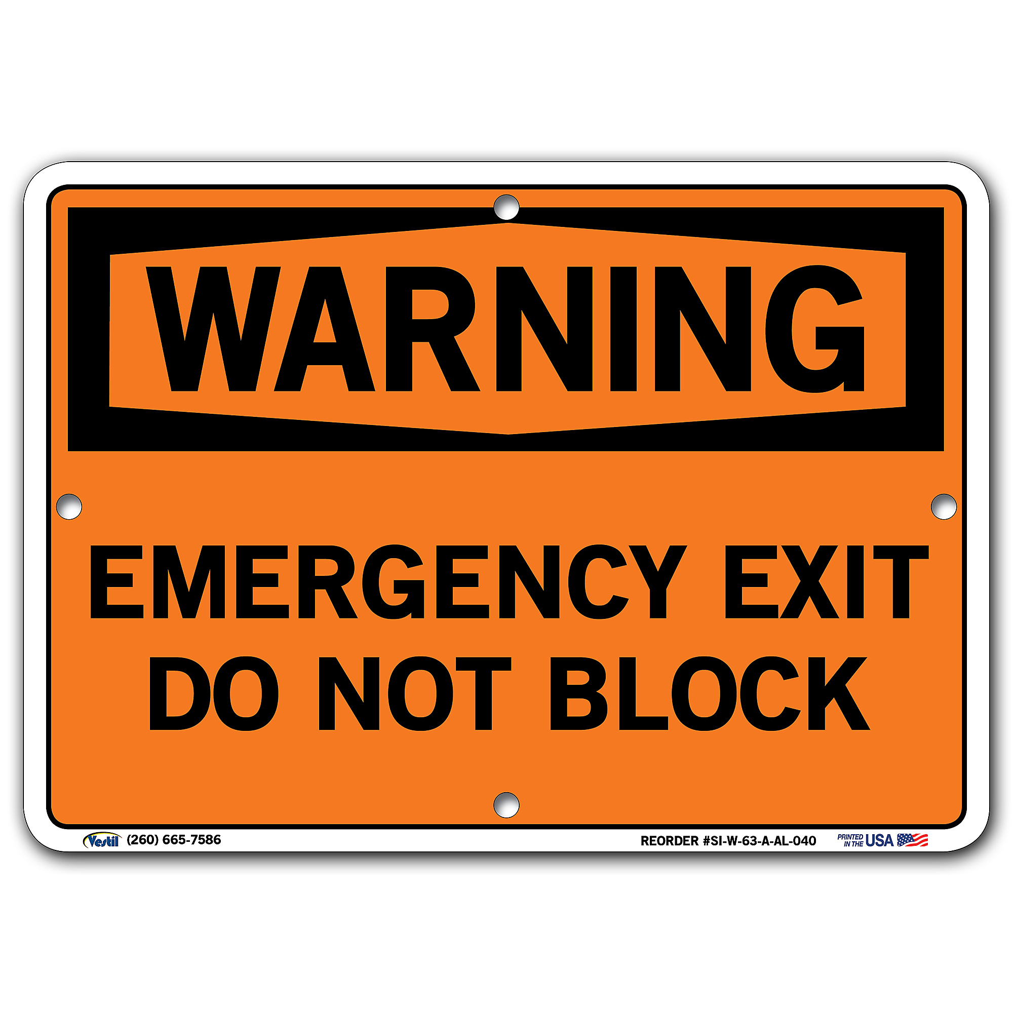 Vestil Warning Sign, Sign Message EMERGENCY EXIT DO NOT BLOCK, Height 7 ...