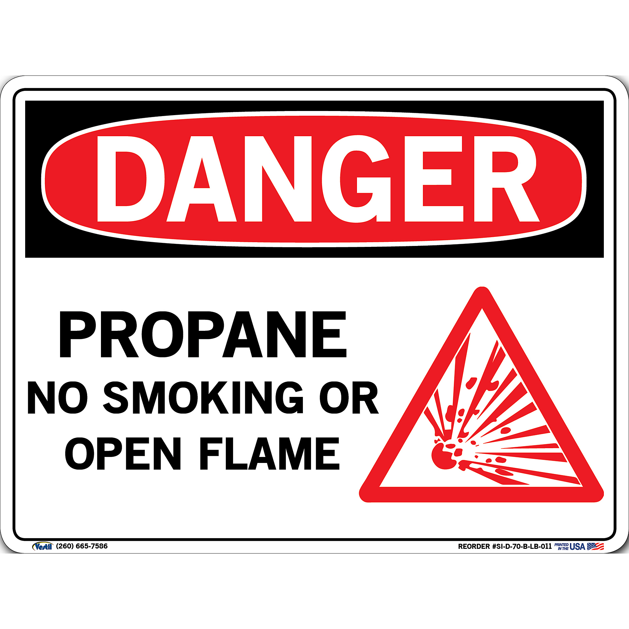 Vestil, Danger Sign Decal, Sign Message PROPANE NO SMOKING OR OPEN ...