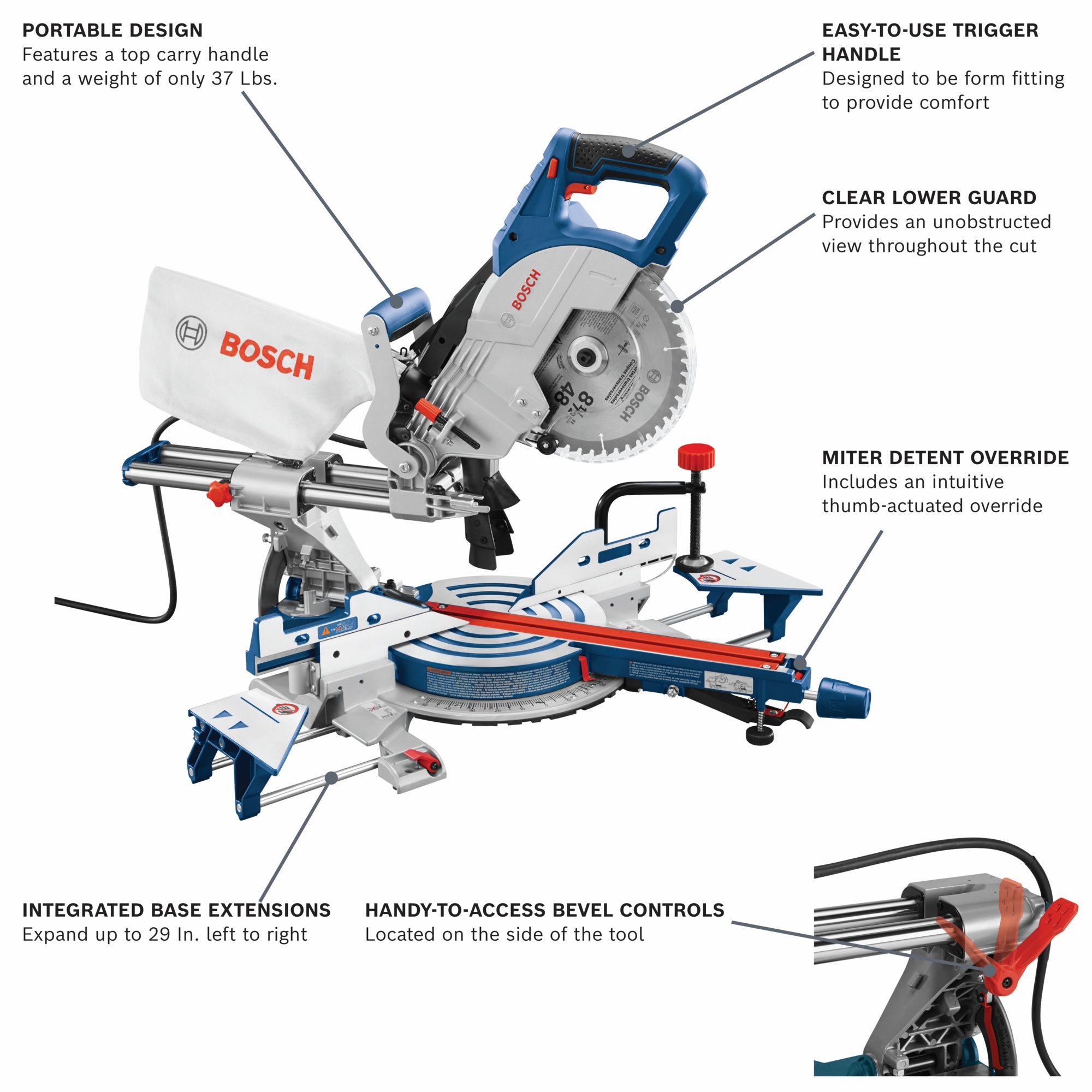 Bosch Single-Bevel Sliding Compound Miter Saw, 8.5in., 12 Amp, Model ...