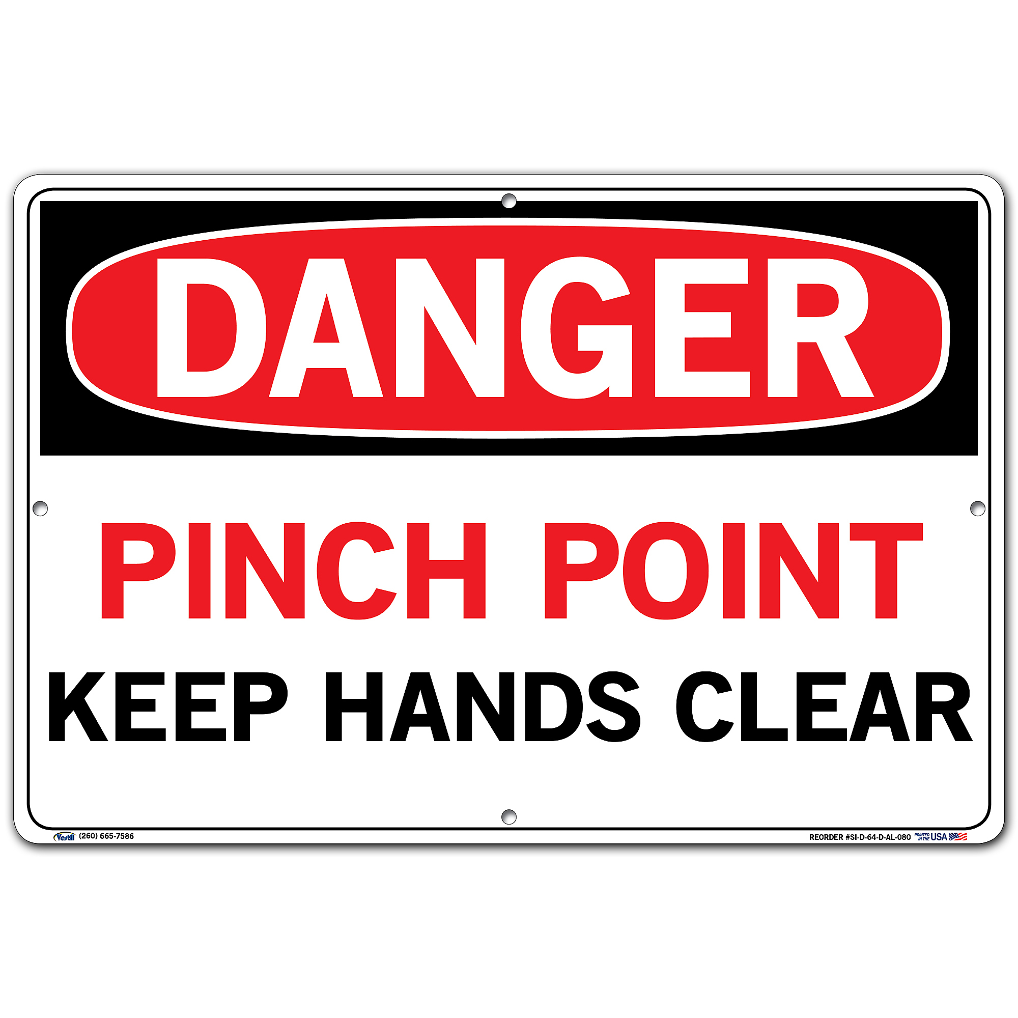 Vestil, Danger Sign, Sign Message PINCH POINT KEEP HANDS CLEAR, Height ...