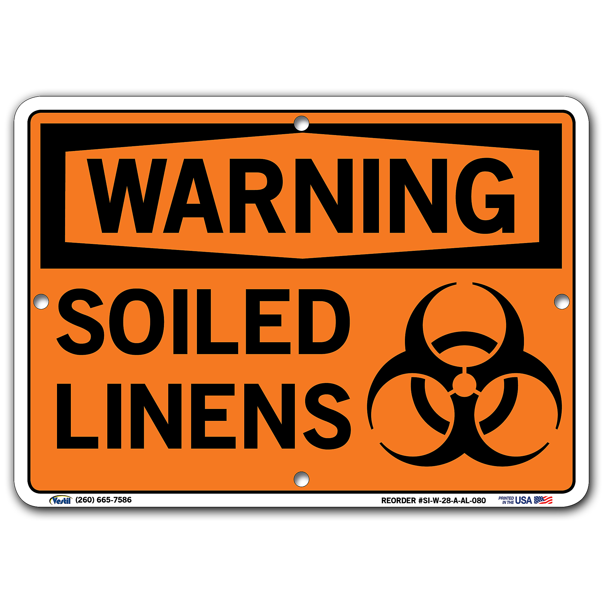 Vestil, Warning Sign, Sign Message SOILED LINENS, Height 7.5 in, Width ...