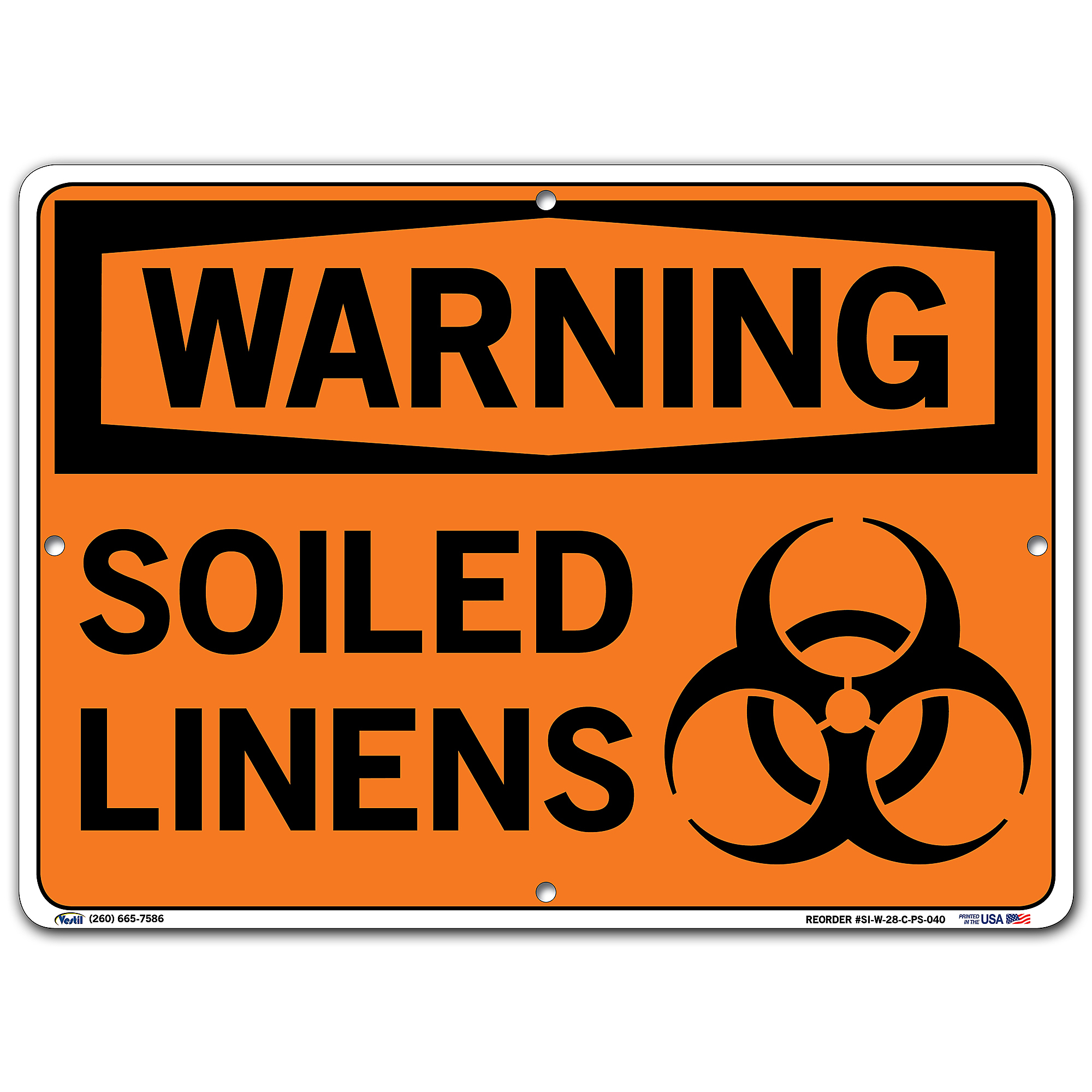 Vestil, Warning Sign, Sign Message SOILED LINENS, Height 10.5 in, Width ...