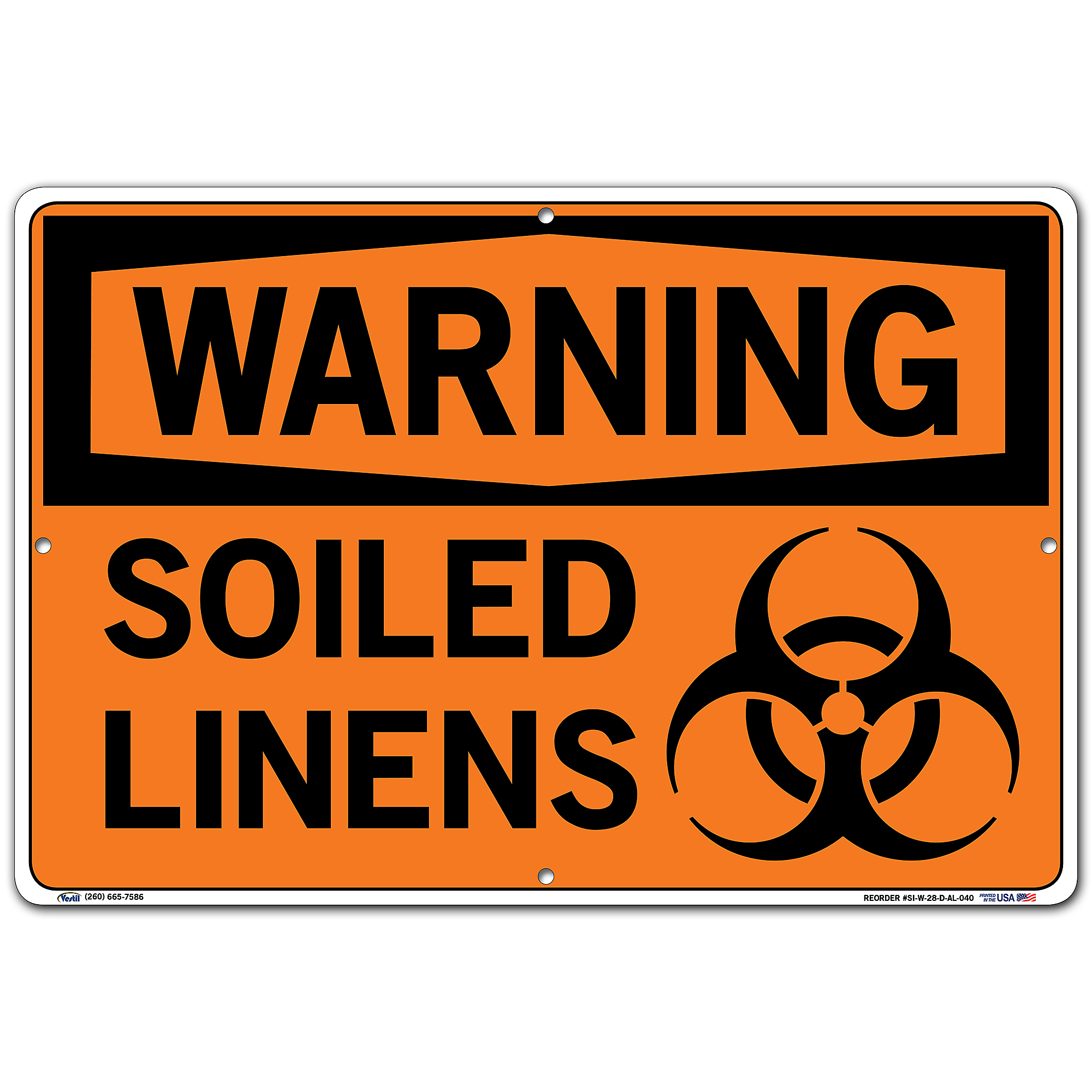 Vestil, Warning Sign, Sign Message SOILED LINENS, Height 12.5 in, Width ...