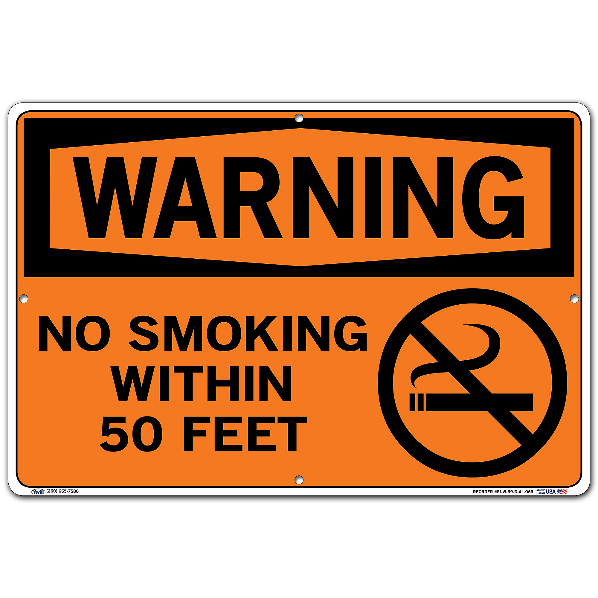 Vestil, Warning Sign, Sign Message NO SMOKING WITHIN 50 FEET, Height 12 ...