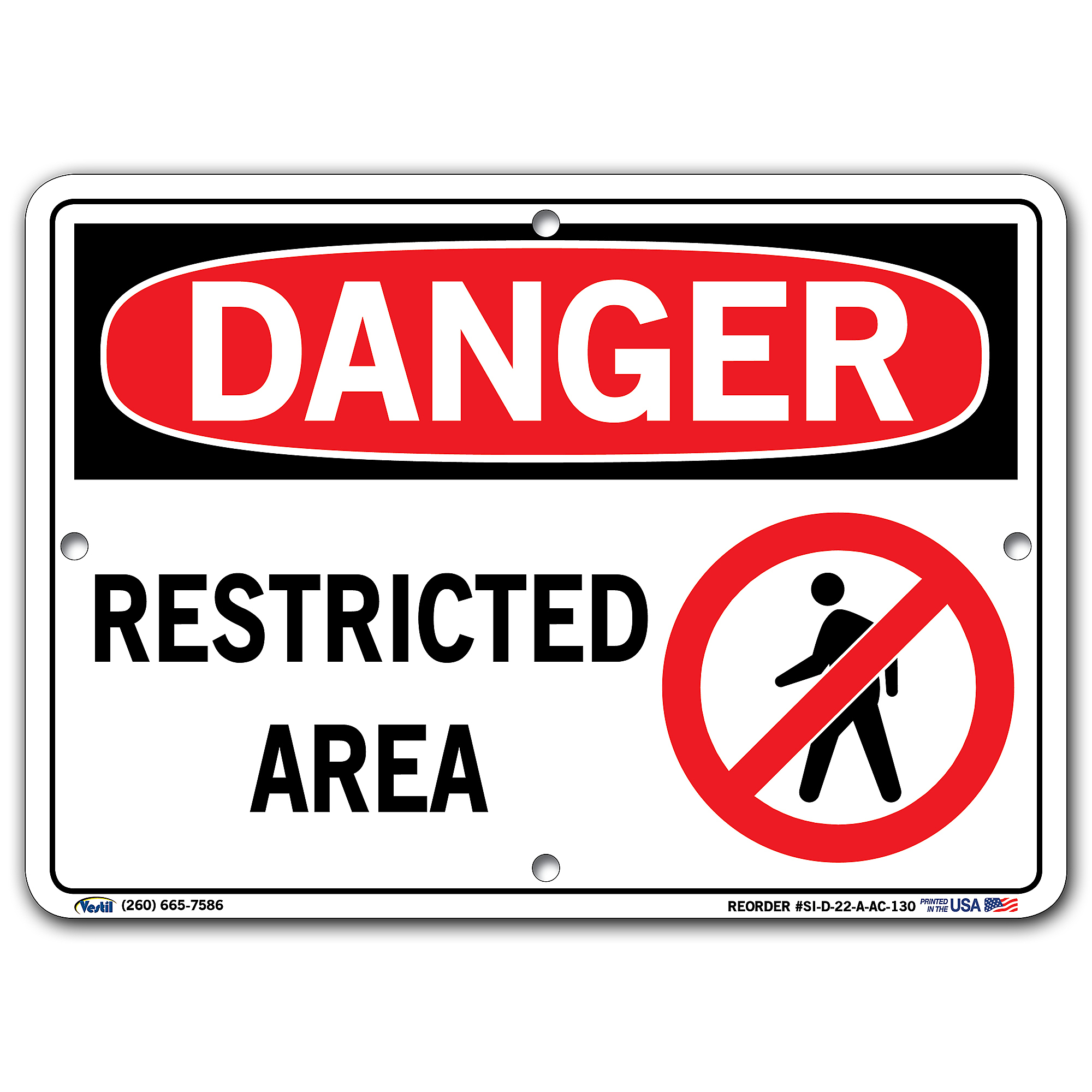 Vestil, Danger Sign, Sign Message RESTRICTED AREA, Height 7.5 in, Width ...