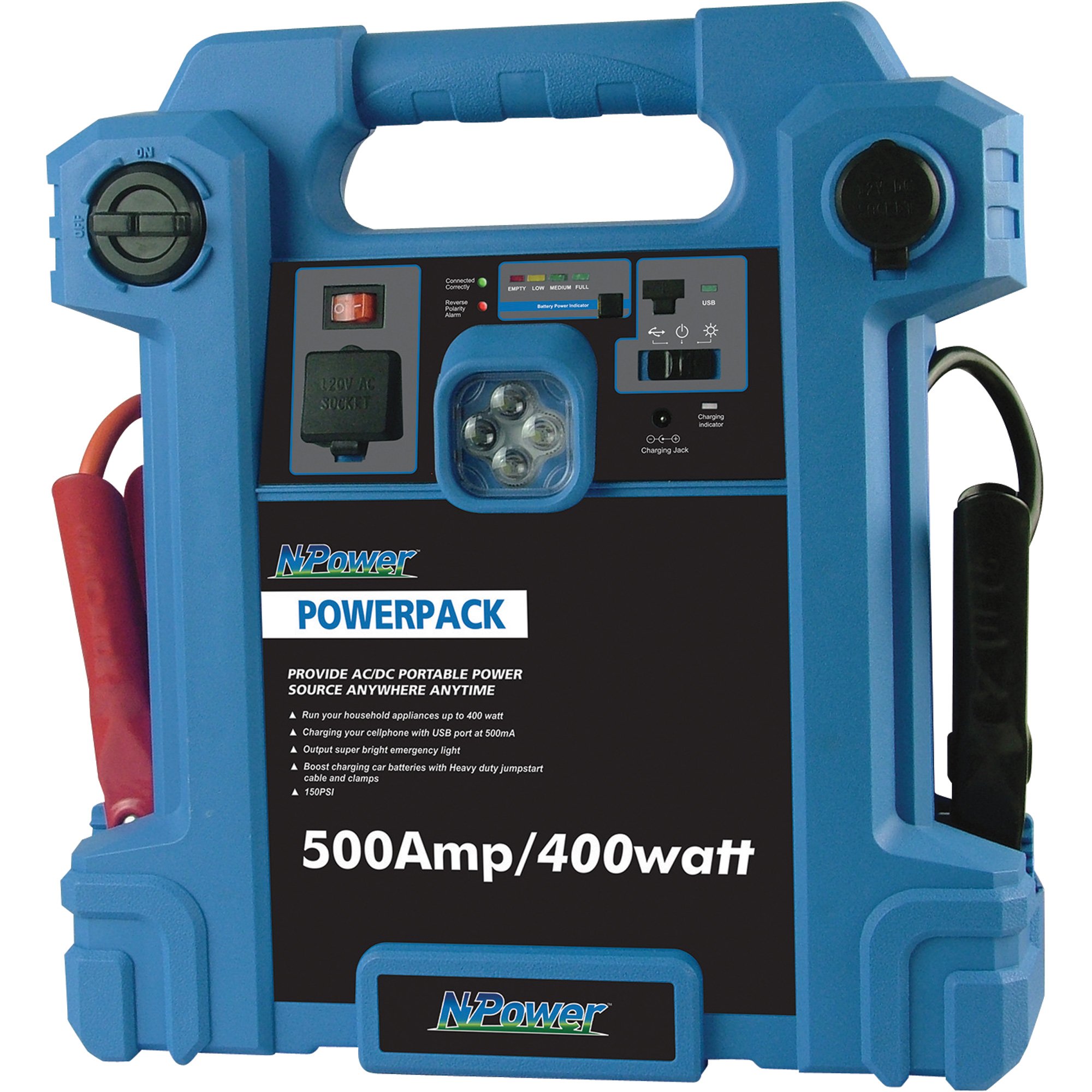 NPower Powerpack Emergency Power Source with Air Compressor — 500 Amps ...