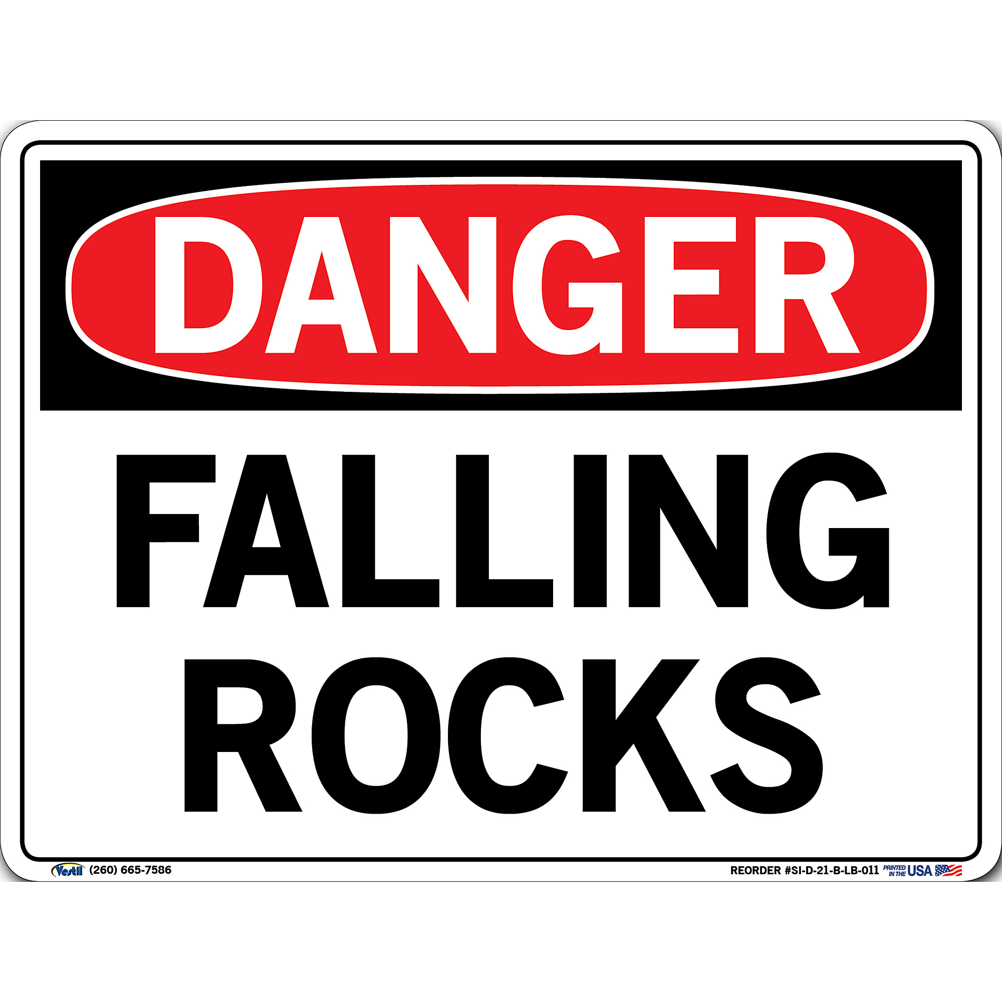 Vestil, Danger Sign Decal, Sign Message FALLING ROCKS, Height 9.5 in ...