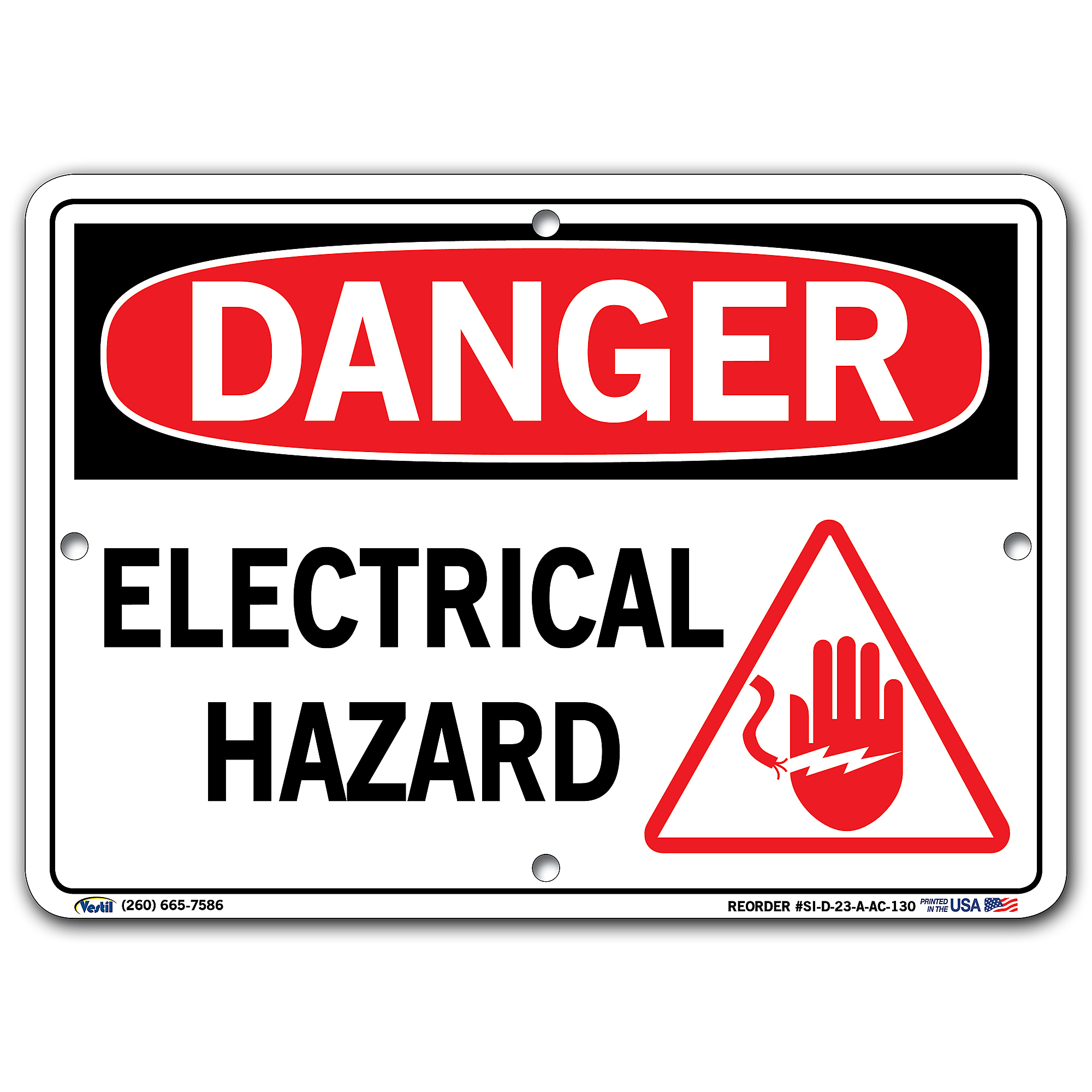 Vestil, Danger Sign, Sign Message ELECTRICAL HAZARD, Height 7.5 in ...