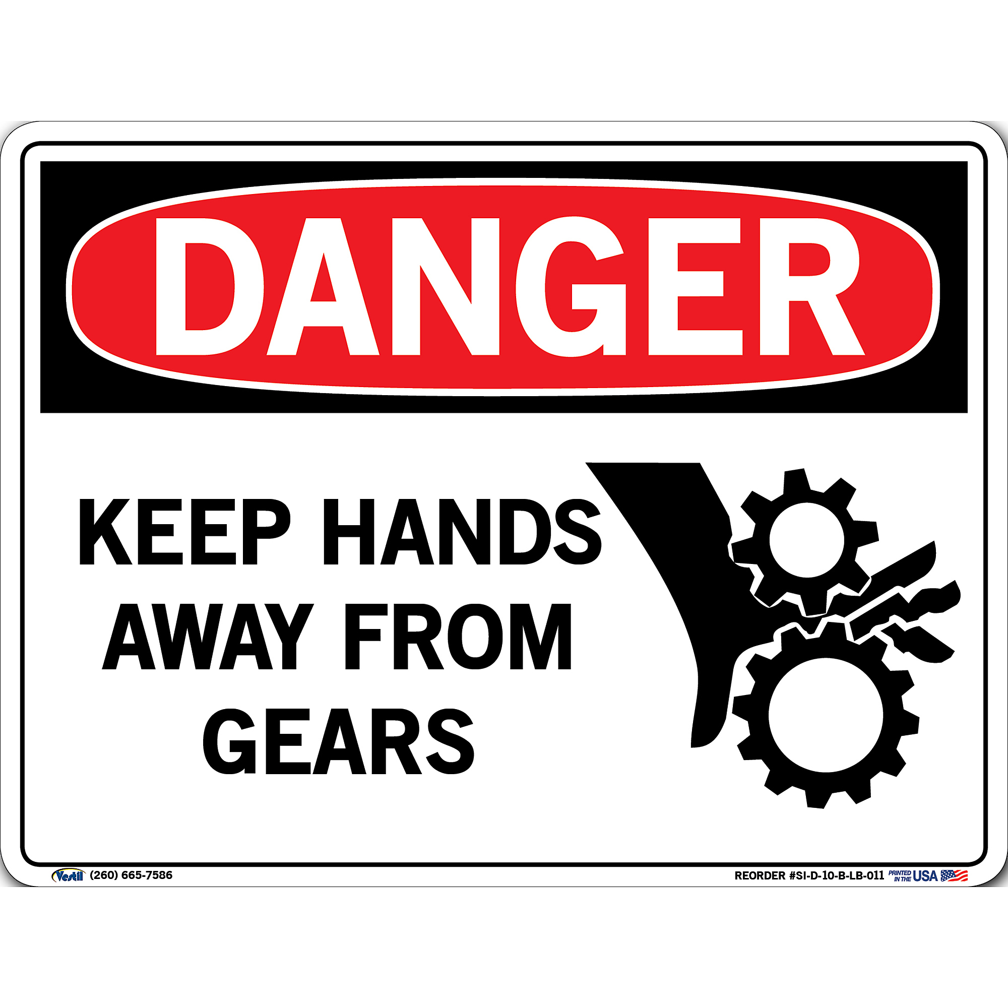 Vestil, Danger Sign Decal, Sign Message KEEP HANDS AWAY FROM GEARS ...