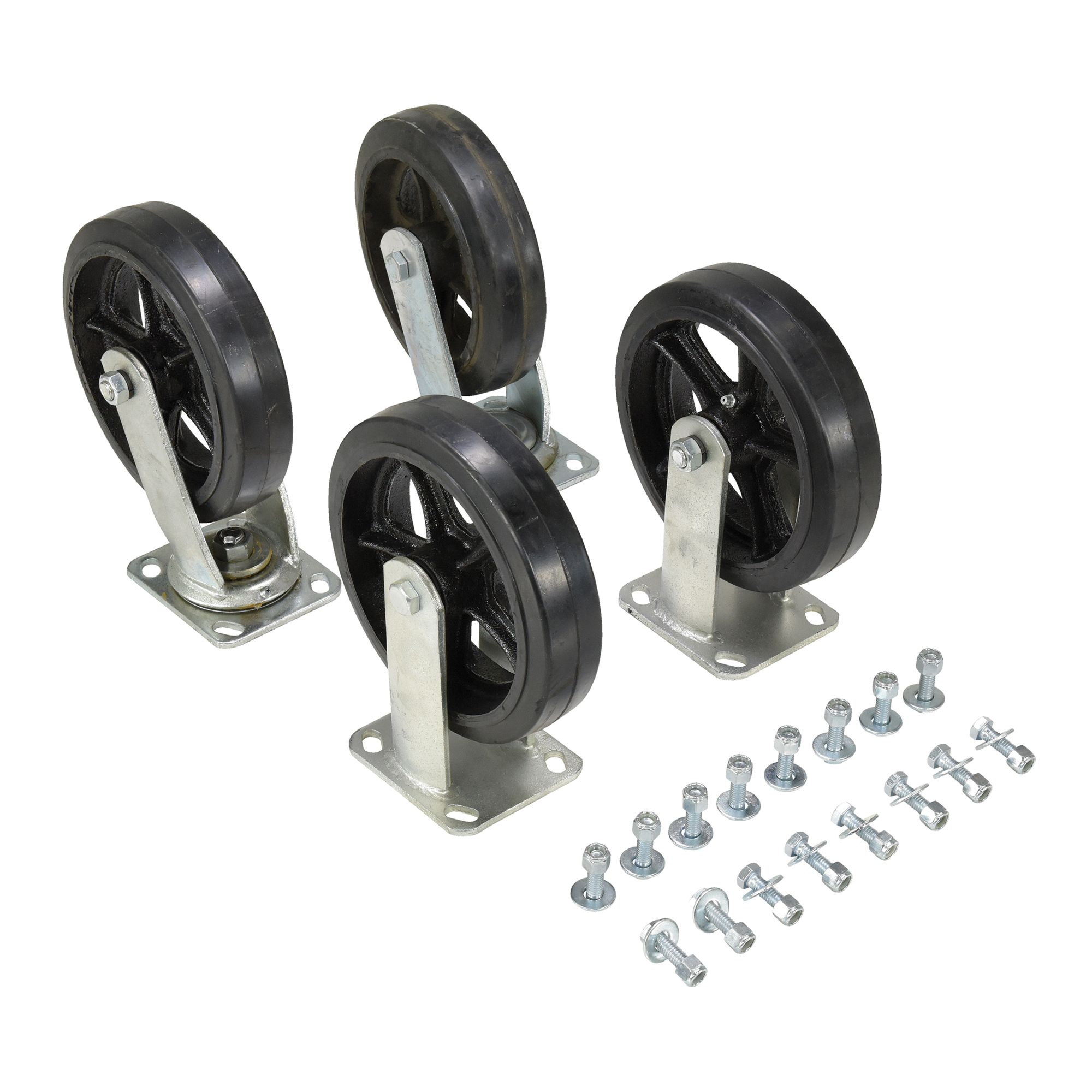 Vestil, 8x2 Mold On Rubber Caster Kit, Wheel Diameter 8 in, Caster Type ...