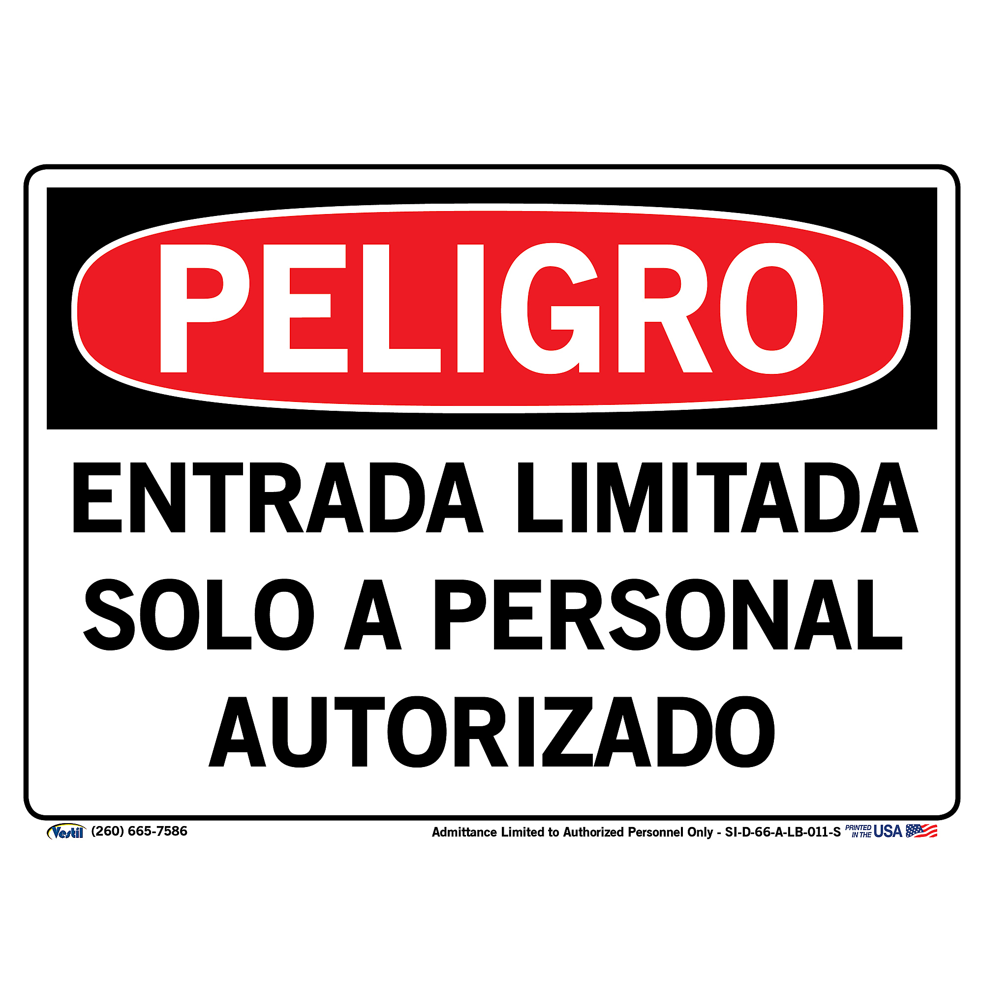 Vestil, Danger Sign (Spanish/Espanol) - Label/Decal, Sign Message ...