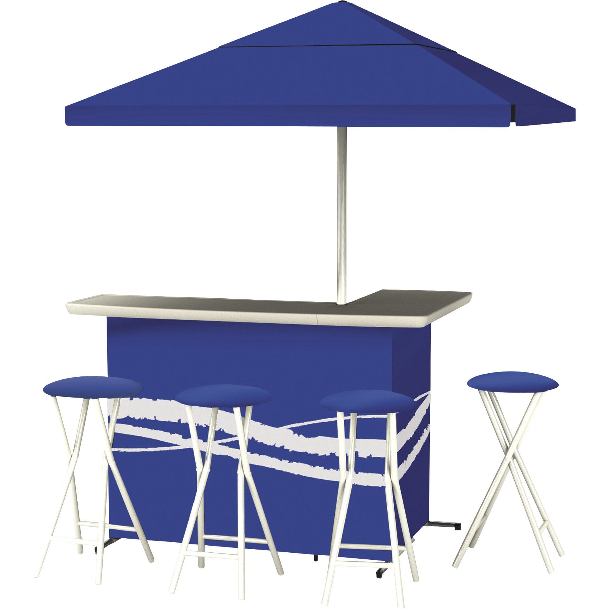 Best of Times Classic Deluxe Portable Bar Set— Blue, Umbrella and 4 ...