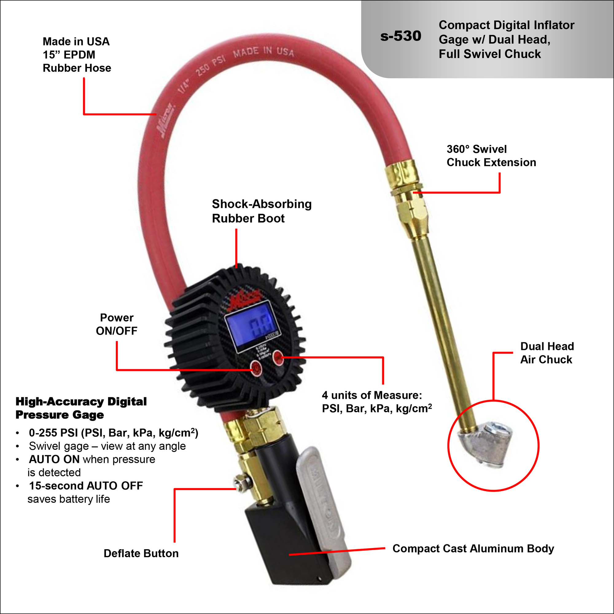 Milton, Digital Gauge with Stubby Casting Dual Chuck Head, Model# S-530 ...