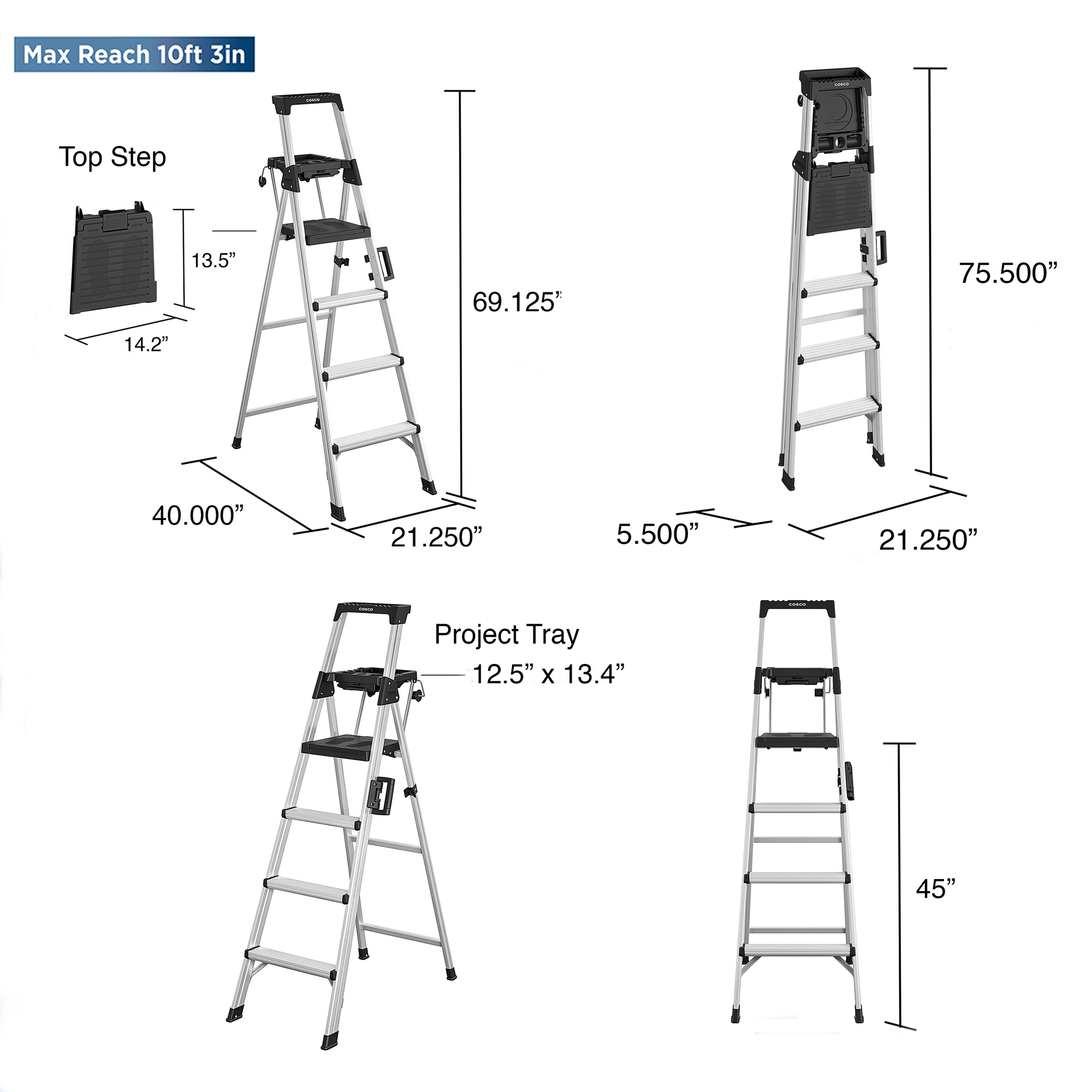 Cosco 6ft. Aluminum Step Ladder, 300lb. Capacity, Model# 2061AABLKE ...