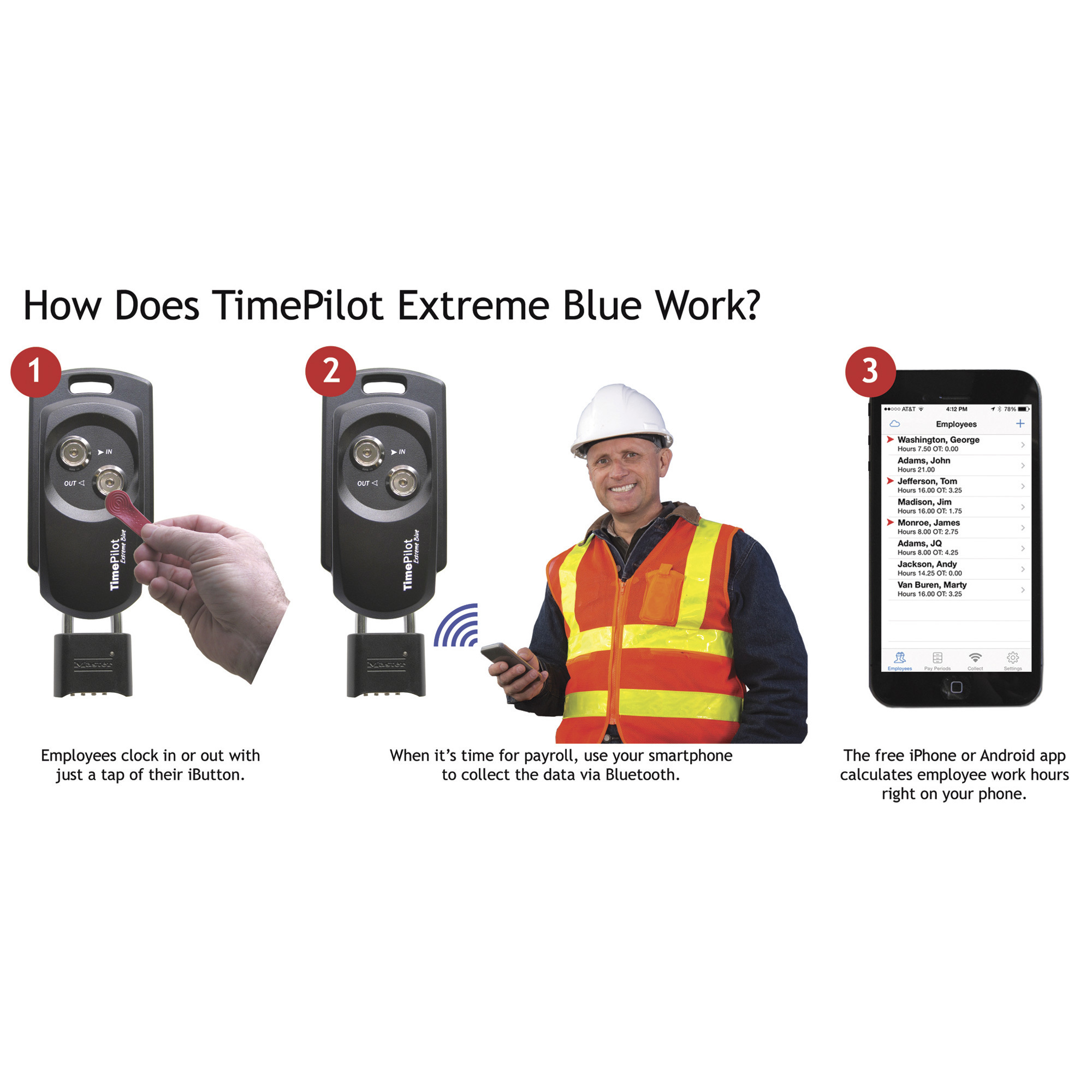 TimePilot Extreme Blue II Portable Time Clock - Bluetooth Wireless ...