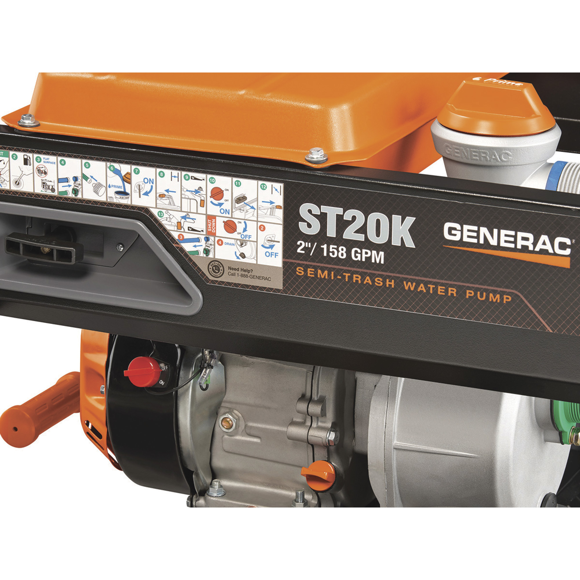 Generac Self-Priming Semi-Trash Water Pump with Accessory Kit, 2in ...