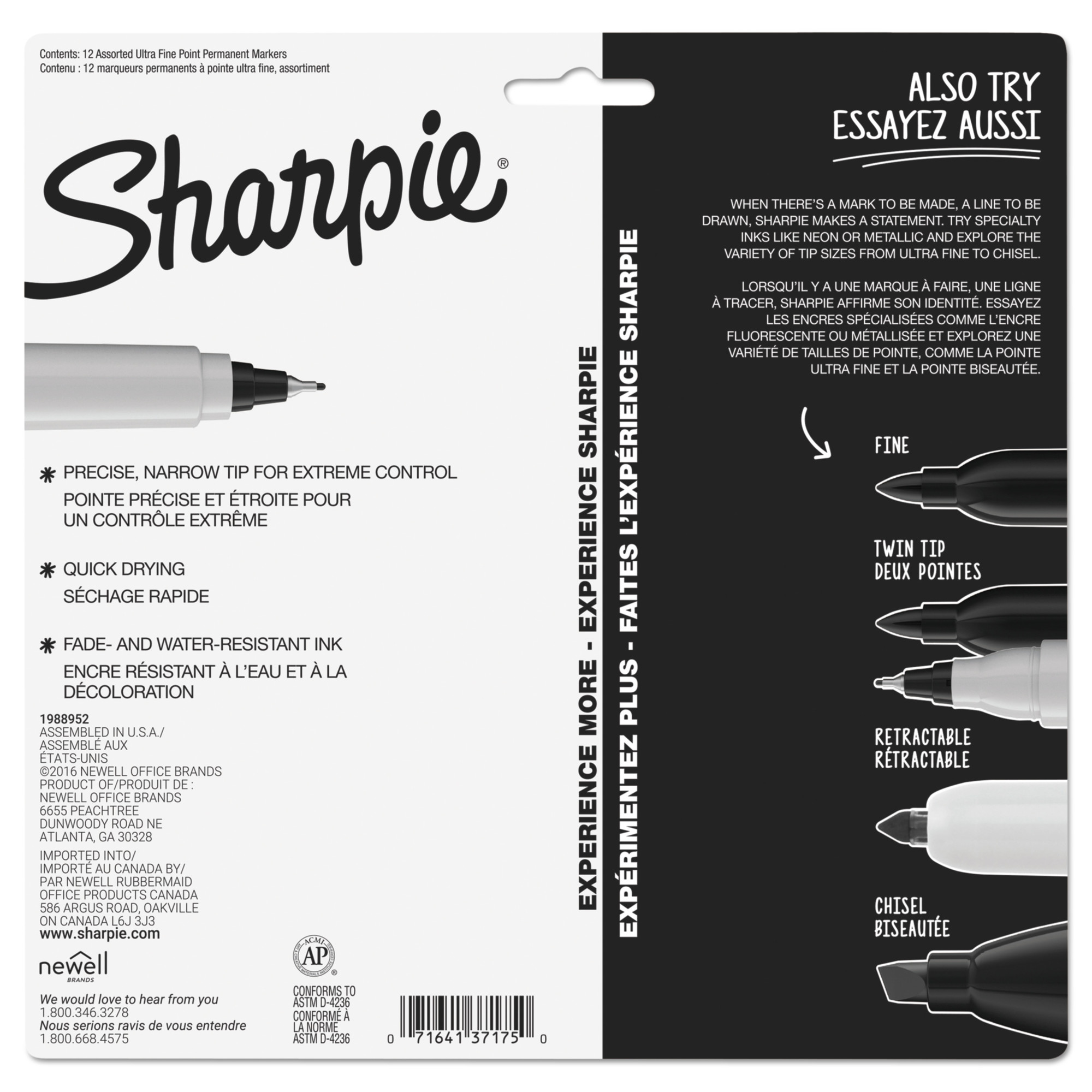 Sharpie/Irwin, Ultra Fine Tip Permanent Marker, XF, Assort, 12, Color ...