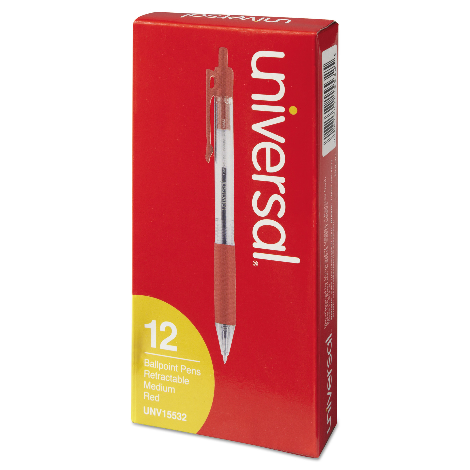 Universal, Comfort Grip Ballpoint Pen, Retractable, Med, Rd, Color ...