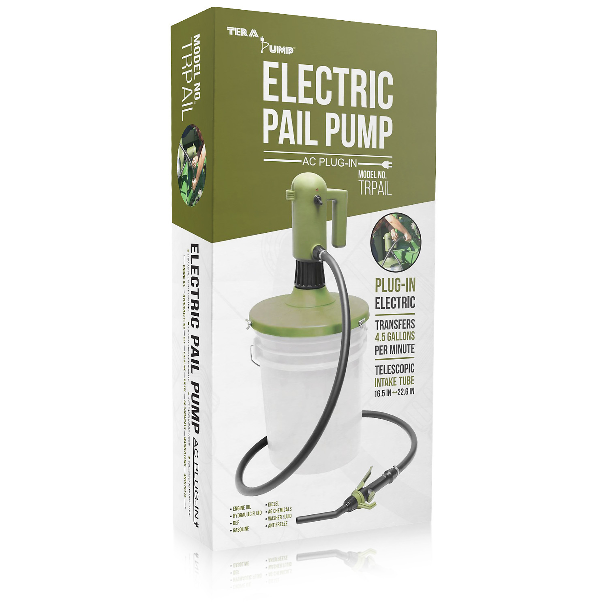 TeraPump, Electric Pail Pump, Telescopic,Flow Control Nozzel, GPM 4.5 ...