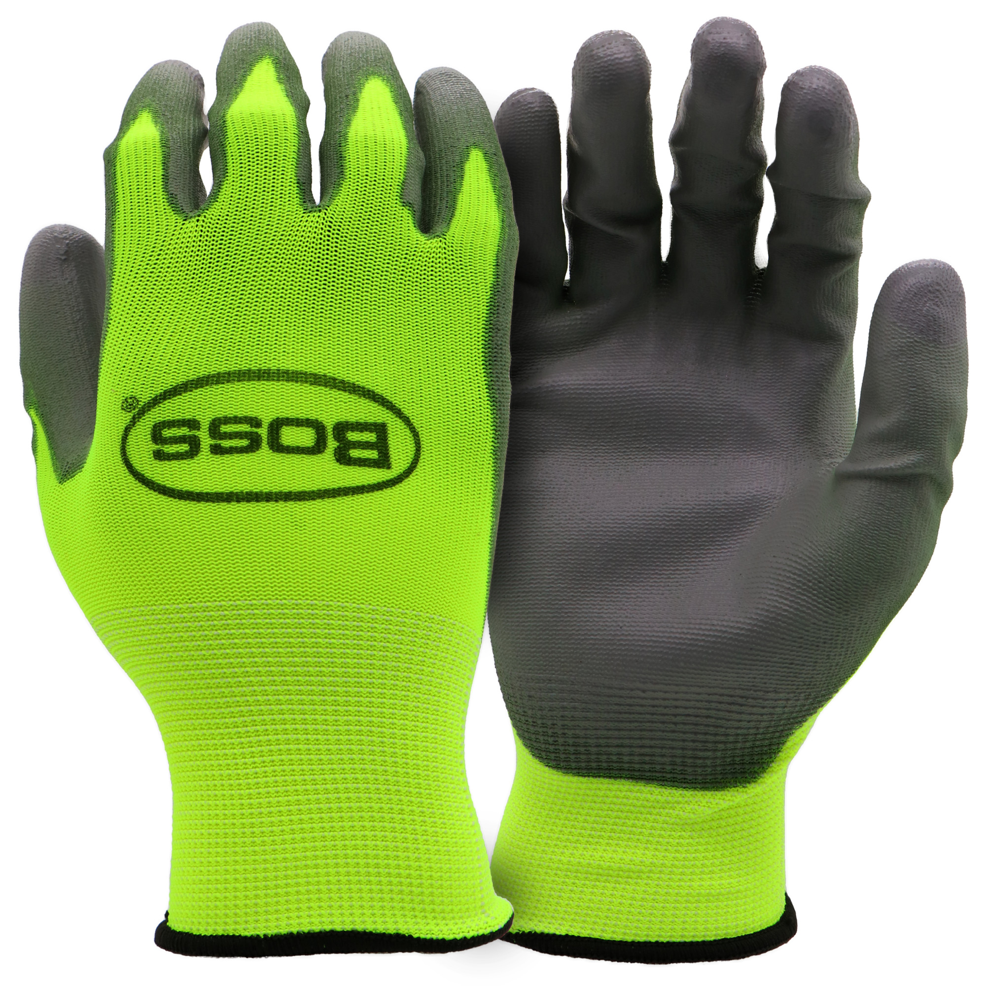 Boss, Hi-Vis Polyurethane Gloves, Size L, Color chartreuss, Included ...