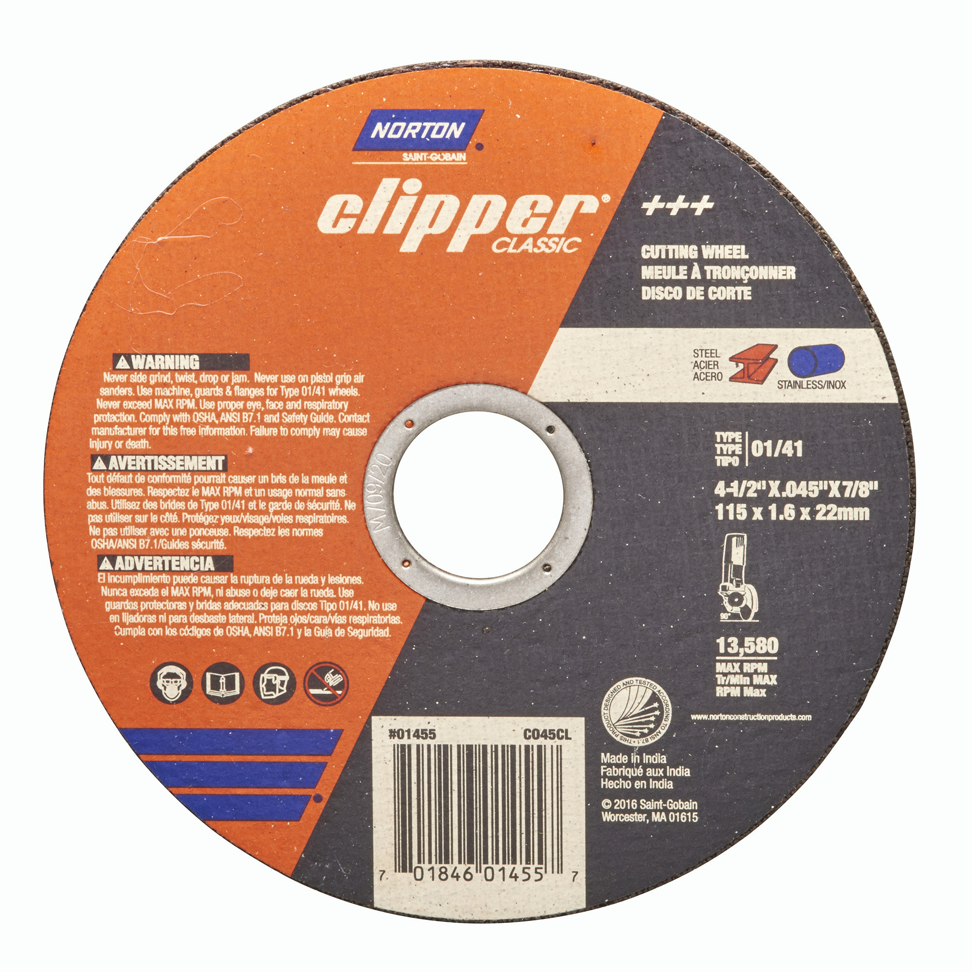 Norton Clipper Classic Right Angle Cut-Off Wheel, Wheel Diameter 4.5 in ...