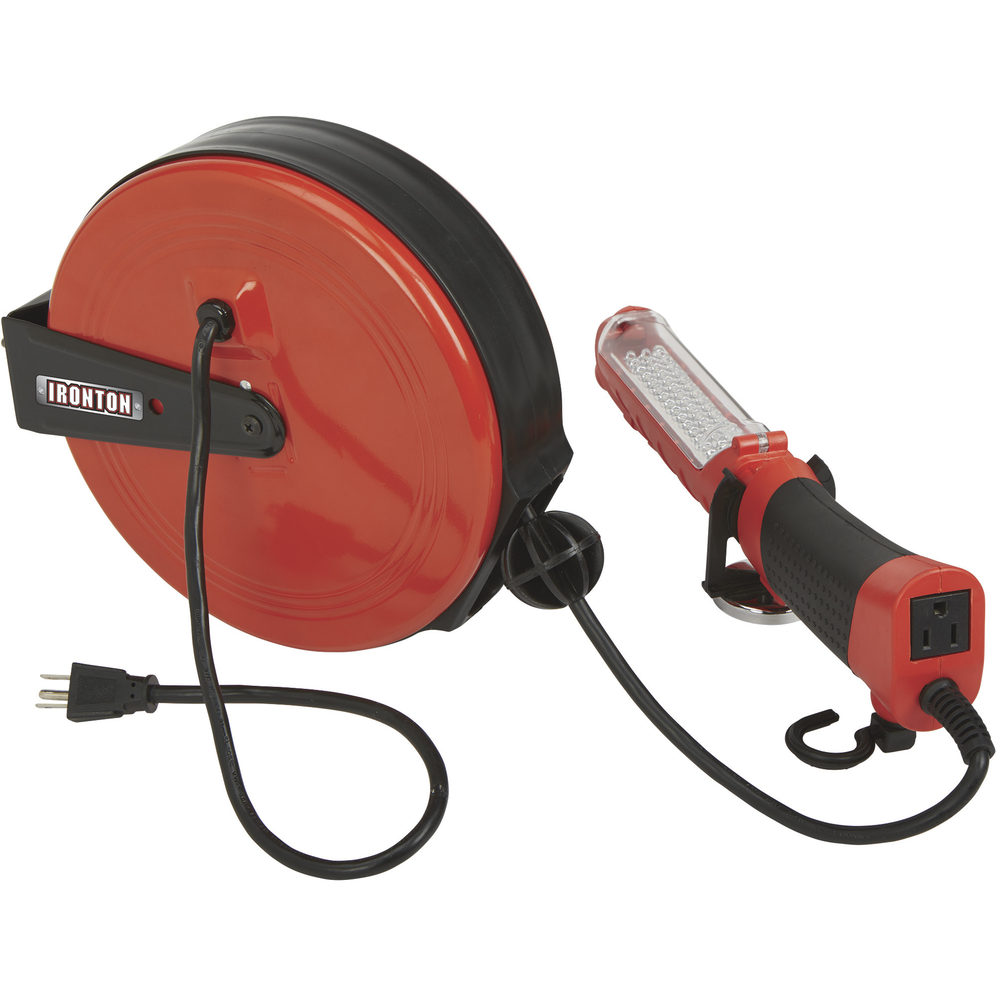 Ironton Retractable Extension Cord Reel with Worklight, 30ft., 16/3 ...