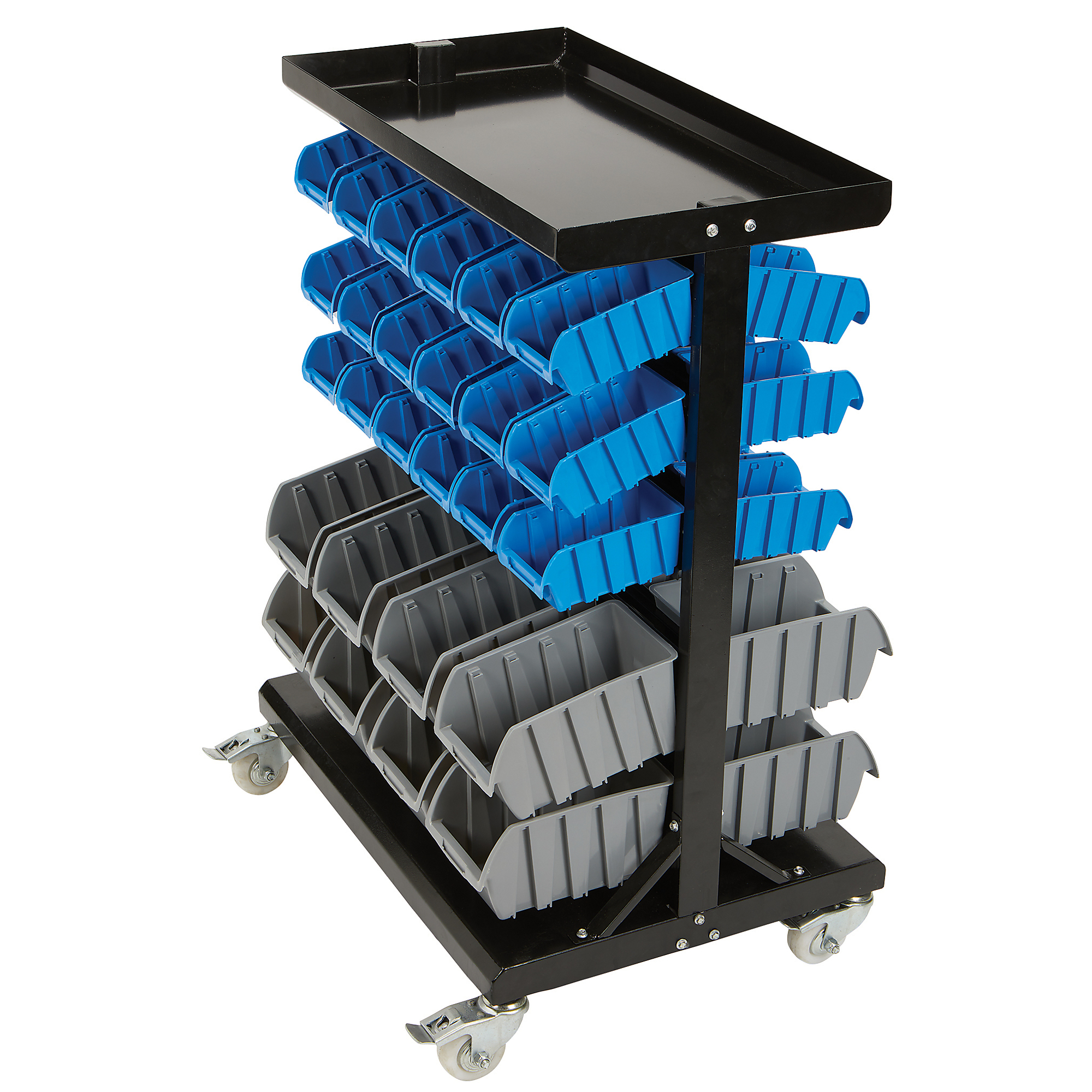 Strongway Double-Sided 52-Bin Rolling Bulk Storage Rack, 27 1/4in.L x ...