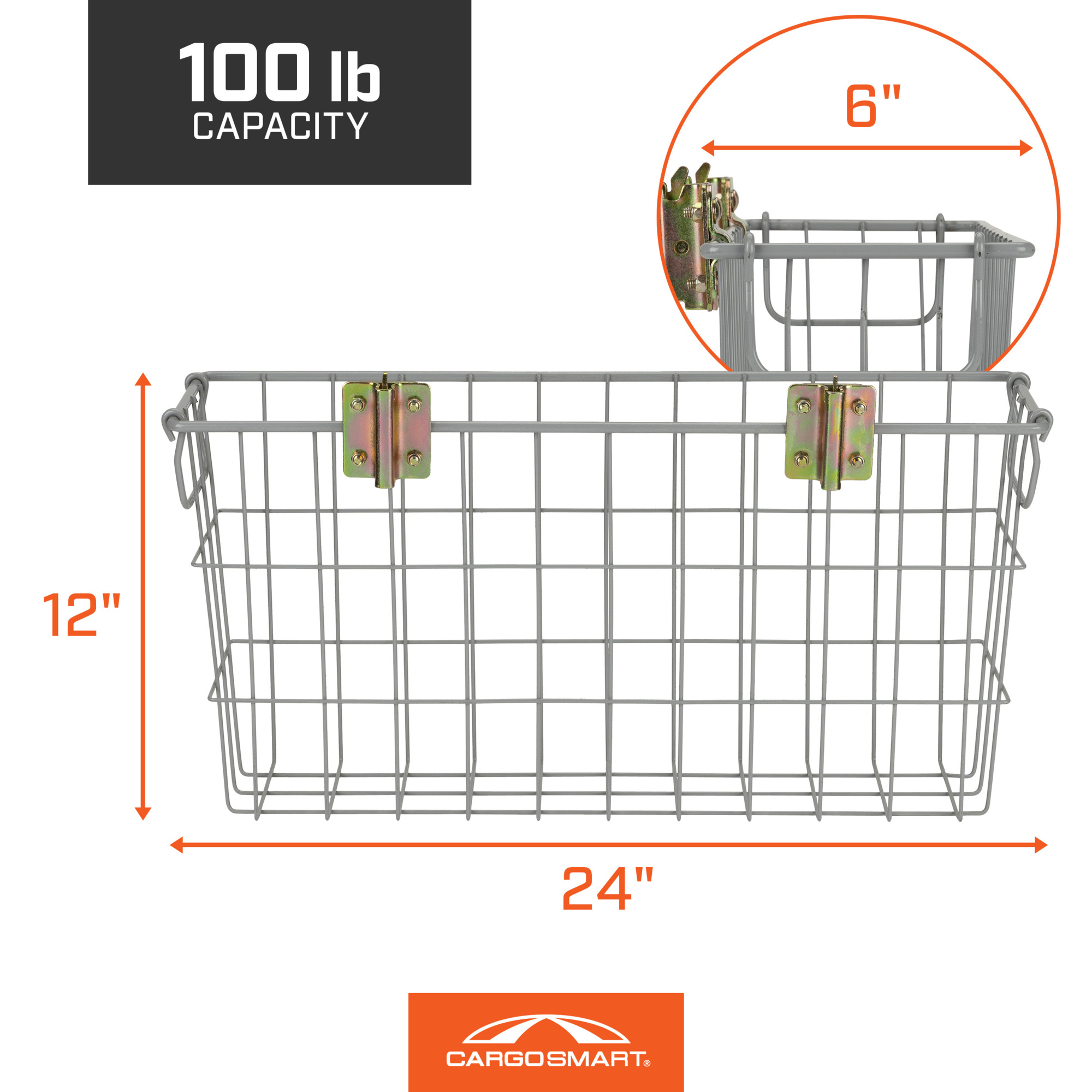 CargoSmart Medium Wire Track Basket, 24in.W x 6in.D x 12in.H, Coated ...