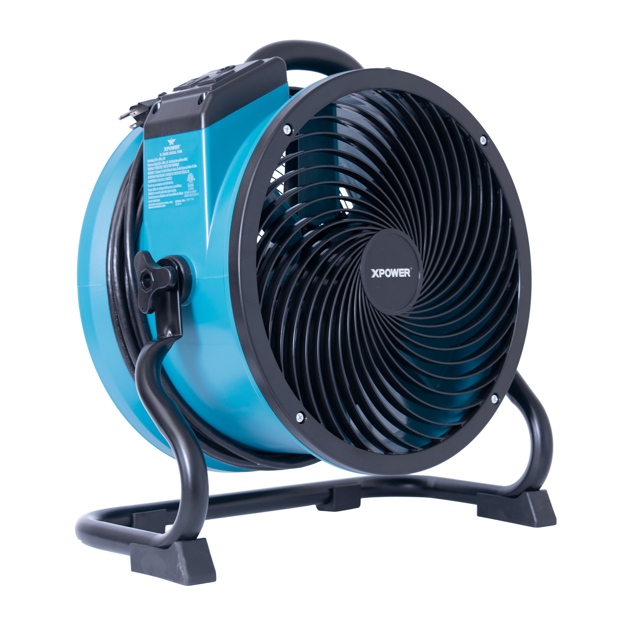 XPOWER, 1/4 HP Axial Air Mover Fan w/ Power Outlets - Blue, Fan Type ...