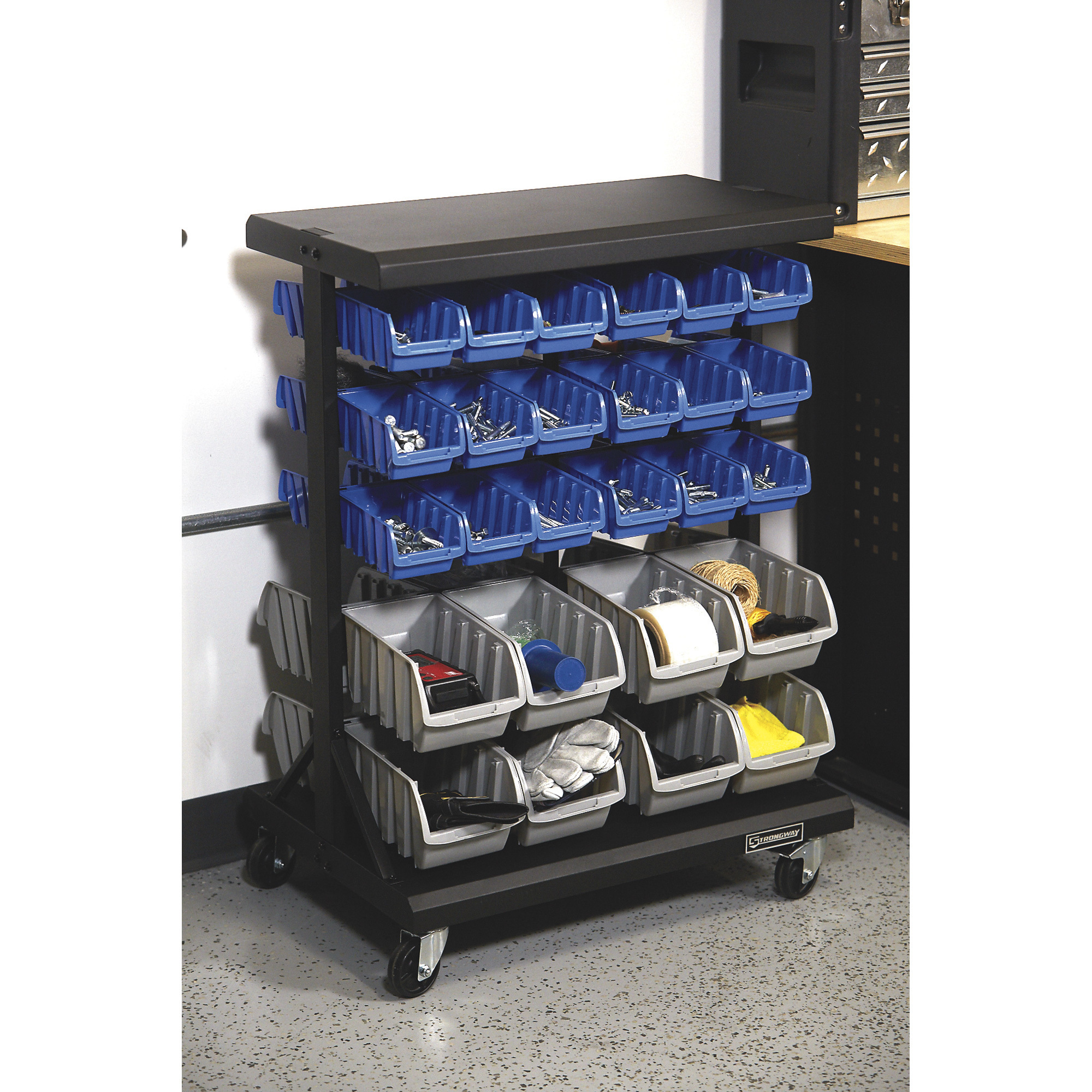 Strongway 52-Bin Double-Sided Rolling Bin Rack, 27-1/4in.L x 19-3/4in.W ...