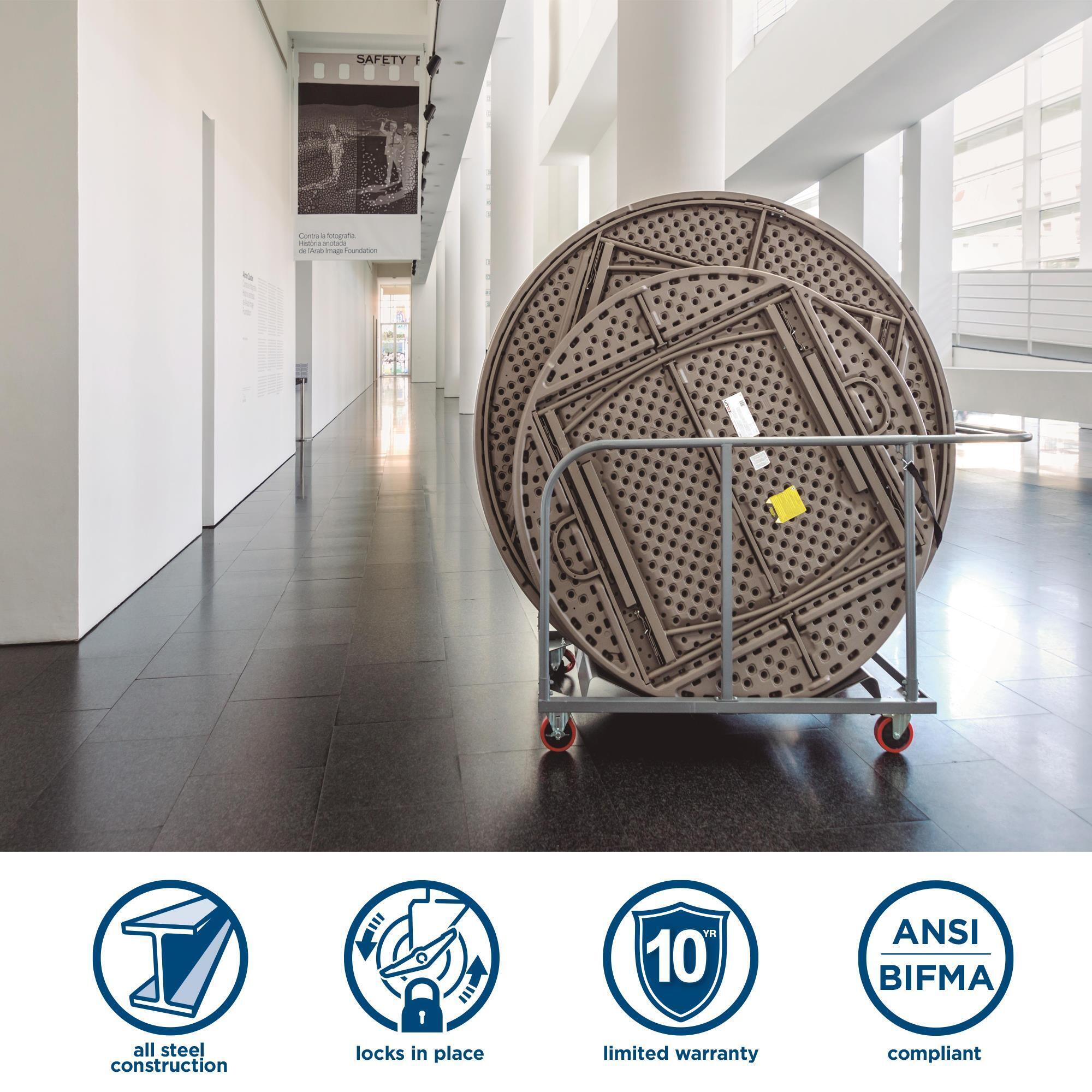 ZOWN, Heavy Duty Round Folding Table Trolley Cart, Color Gray, Material ...