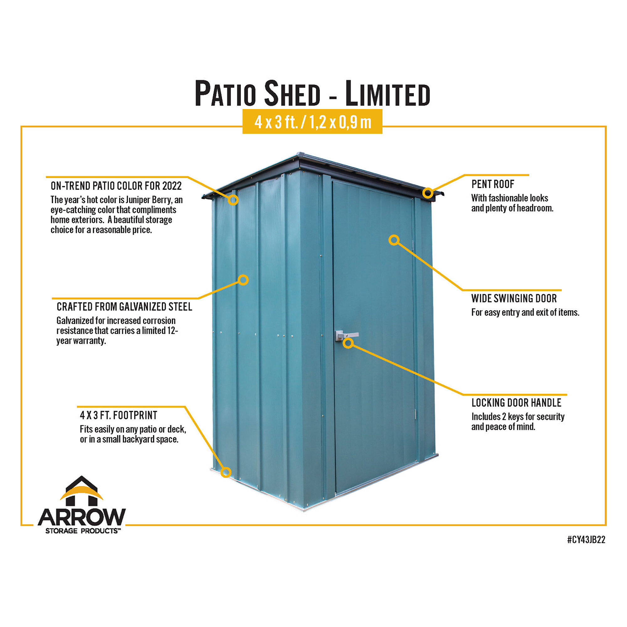 Arrow Storage Products, Spacemaker Patio Shed 4x3, Length 3.2 ft, Width ...