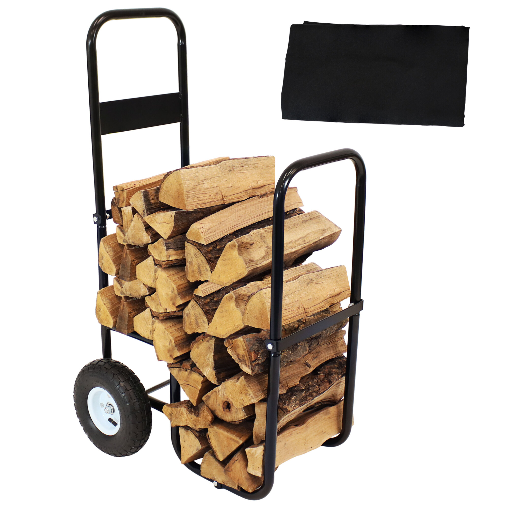 Sunnydaze Decor Firewood Log Cart with Cover - 43in. x 21.5in. x 26in ...